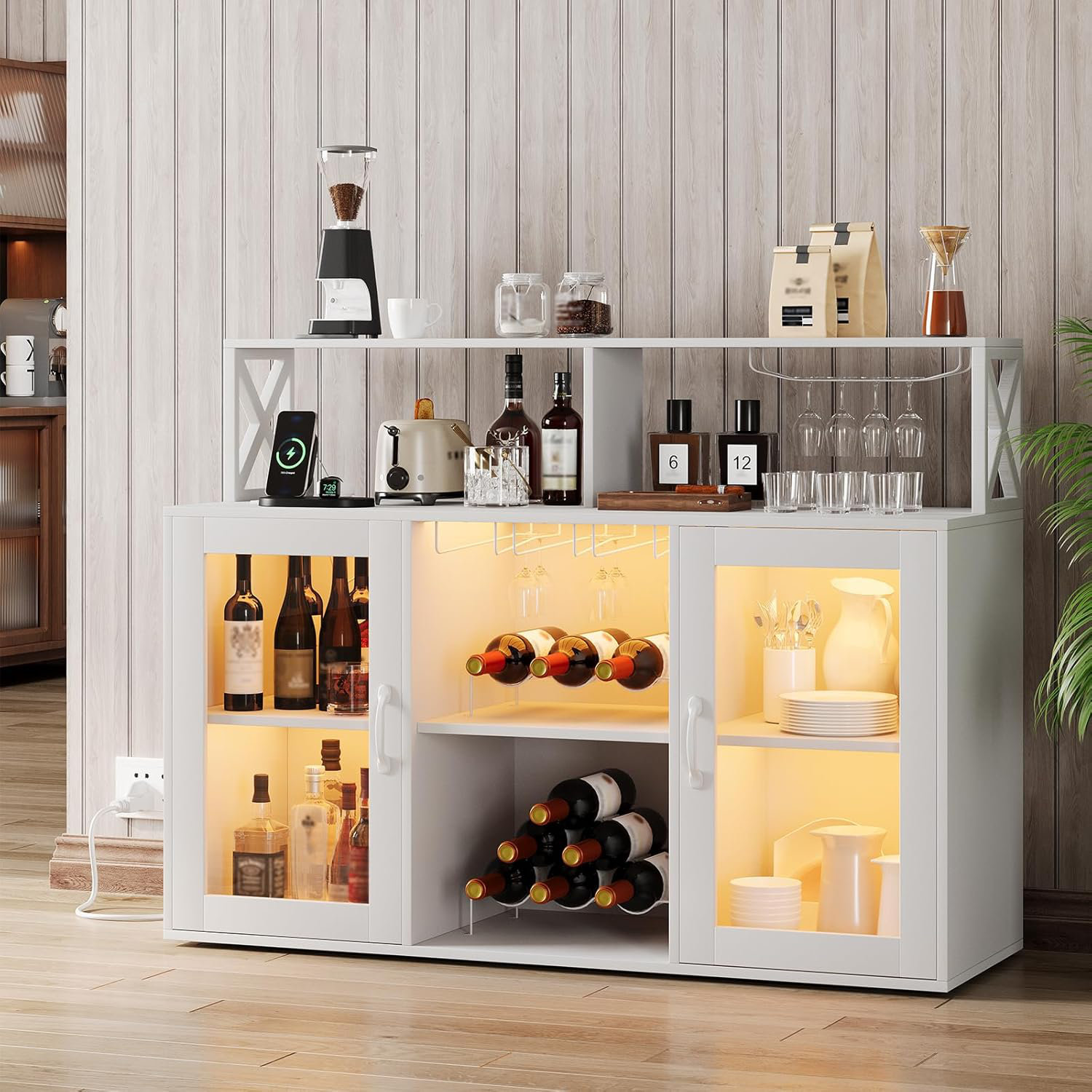 Wrought Studio™ Freestanding Home Bar Cabinet with LED Light, Power ...