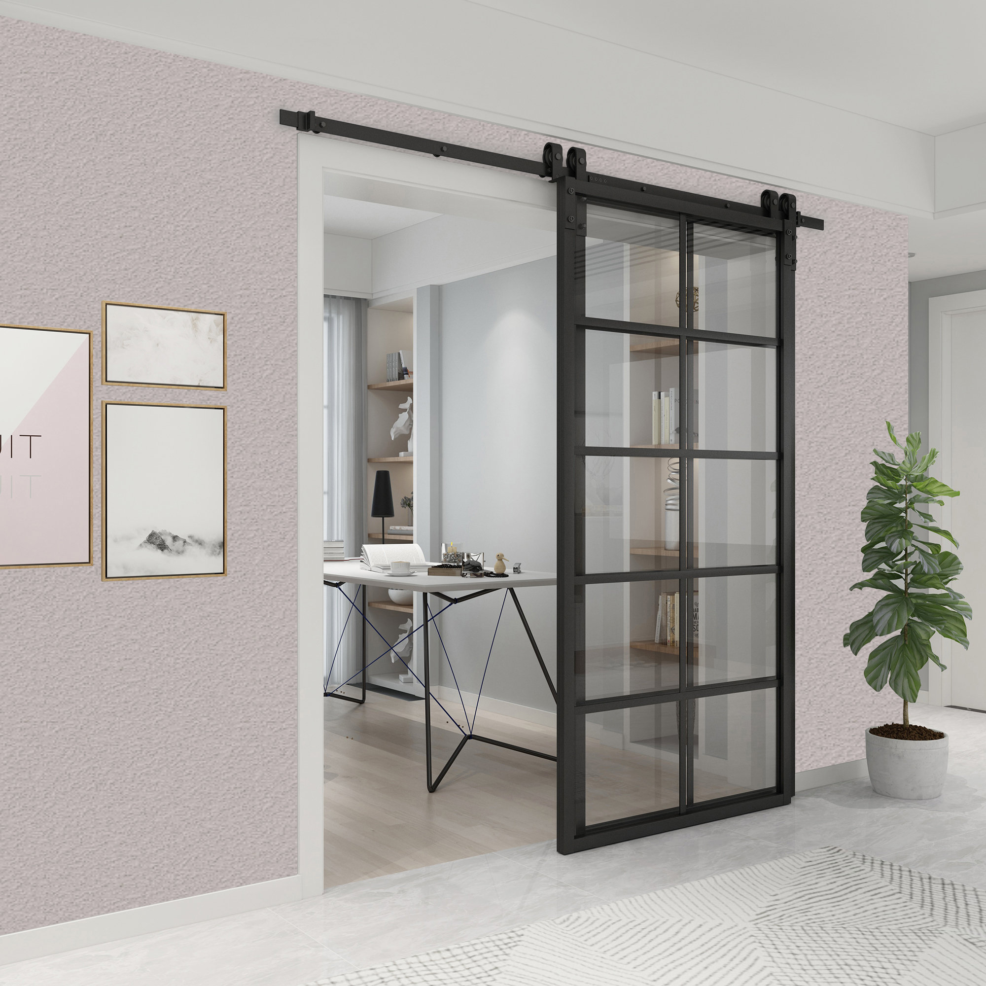 JUBEST Double Glass Bypass Barn Door with Installation Hardware Kit ...