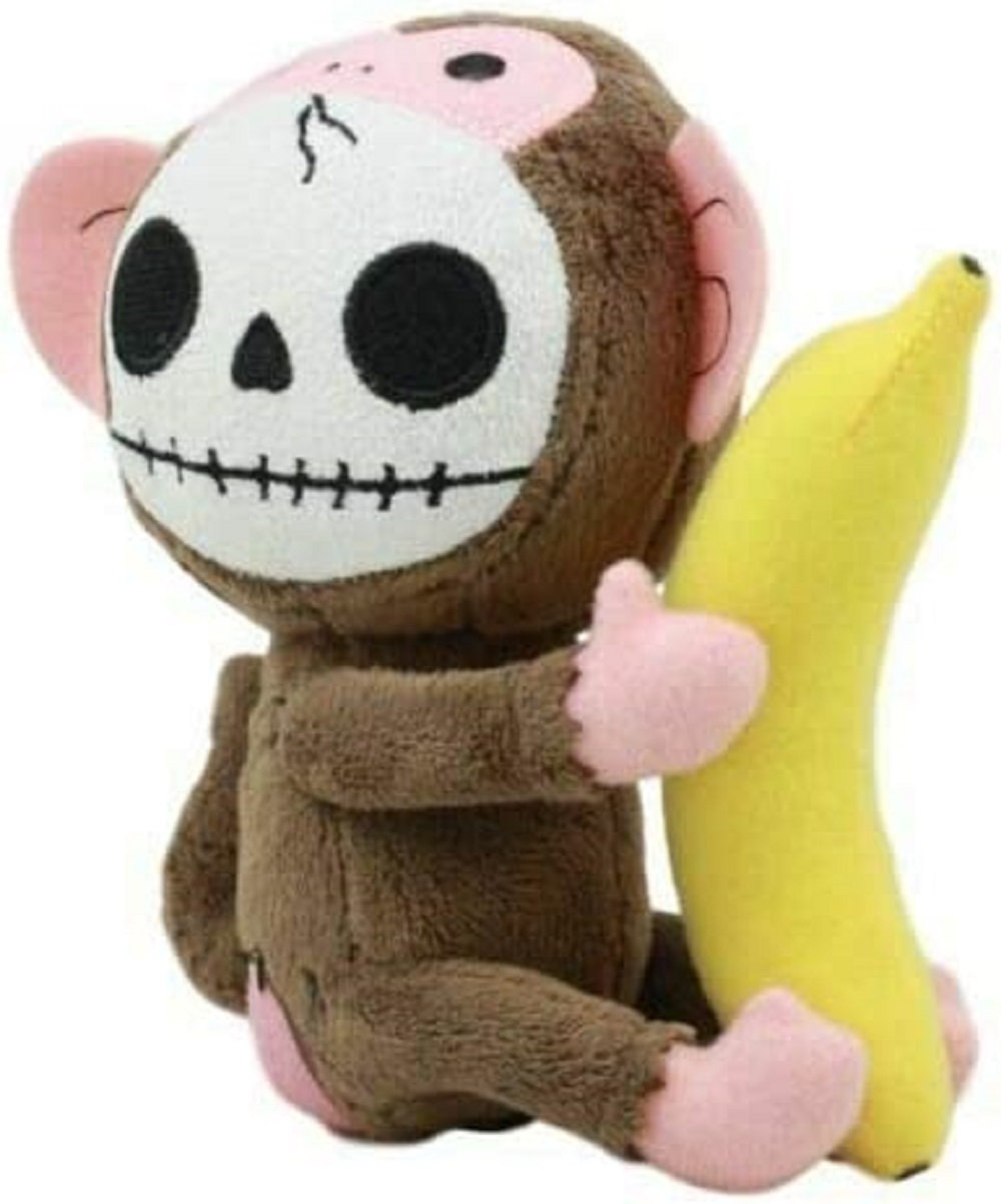 Trinx Ebros Small Furry Bones Skeleton Baby Monkey With Banana Plush Doll 5.25" Tall Collectible ...