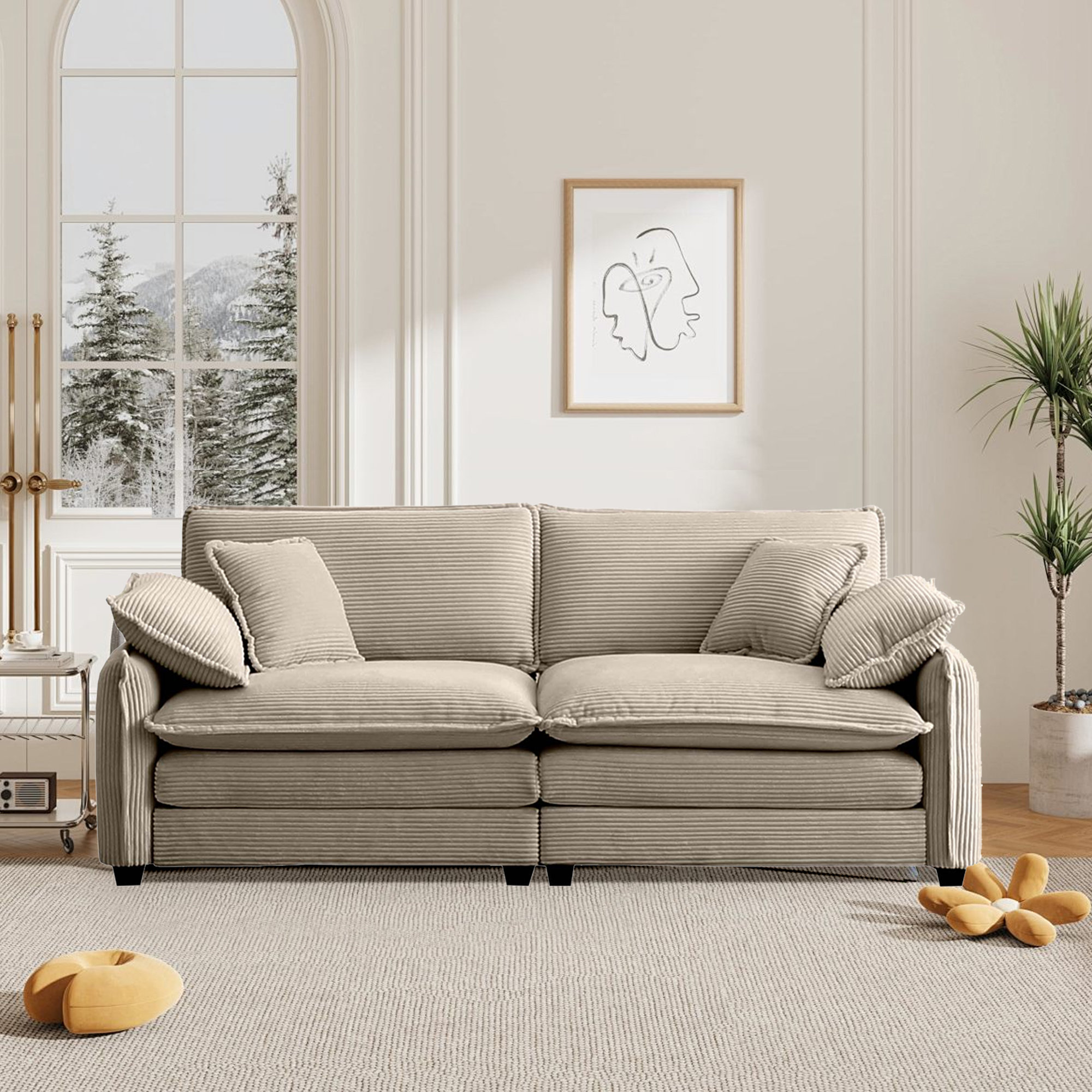 George Oliver Demirhan 81 Inch Wide Corduroy Upholstered Sofa Couple ...