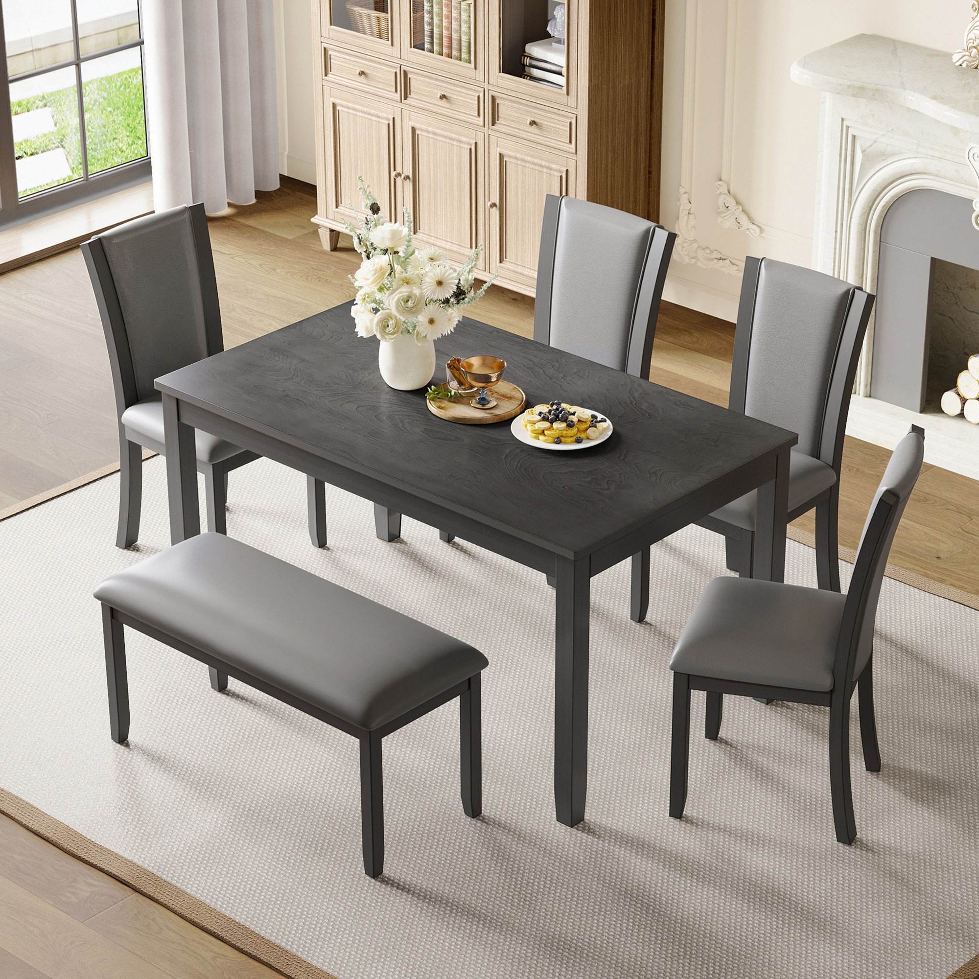 Lark Manor™ 6-Piece Dining Table Set With Bench And Chairs, Wooden ...