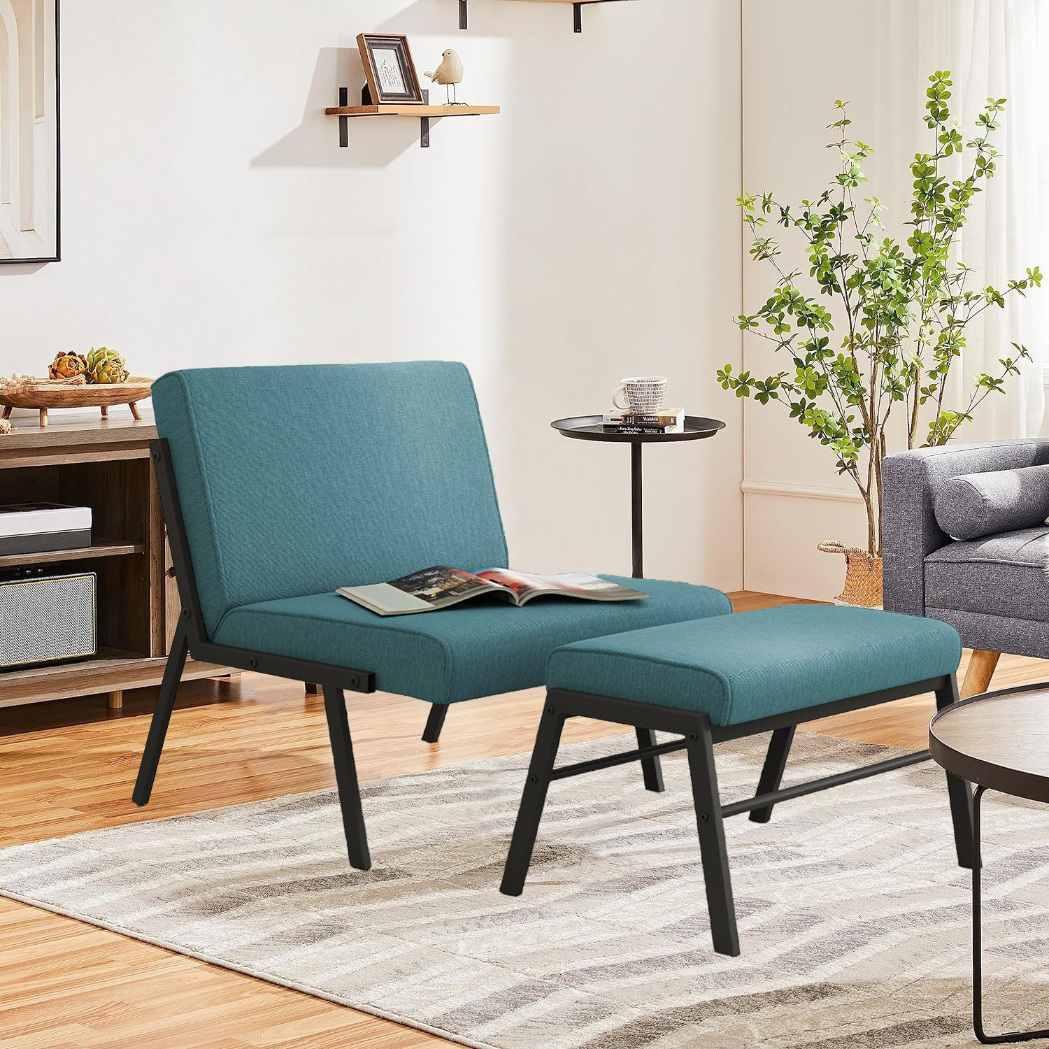 Wrought Studio™ Kenjal 24.8" Wide Upholstered Accent Chair with Ottoman ...