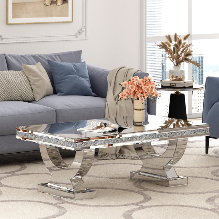 George Oliver Garnette Mirrored Coffee Table Rectangular U-Legs ...