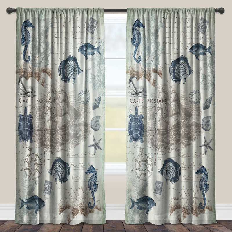 Laural Home Seaside Postcard Window Sheer Rod Pocket Curtain Panels ...