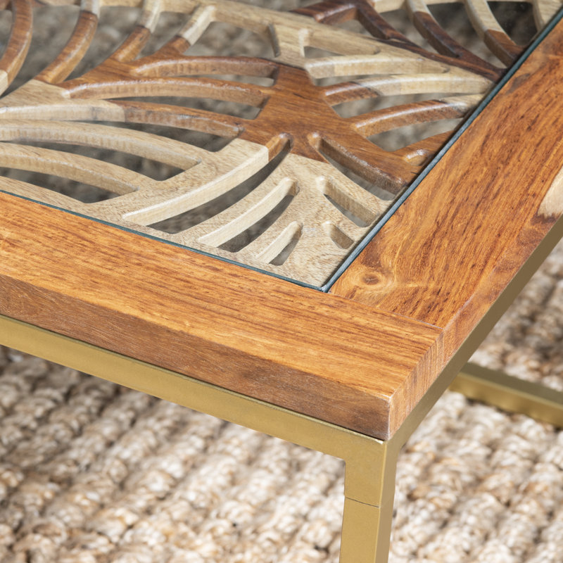 Everly Quinn Adagio Acacia Laser Cut Coffee Table, Gold | Wayfair