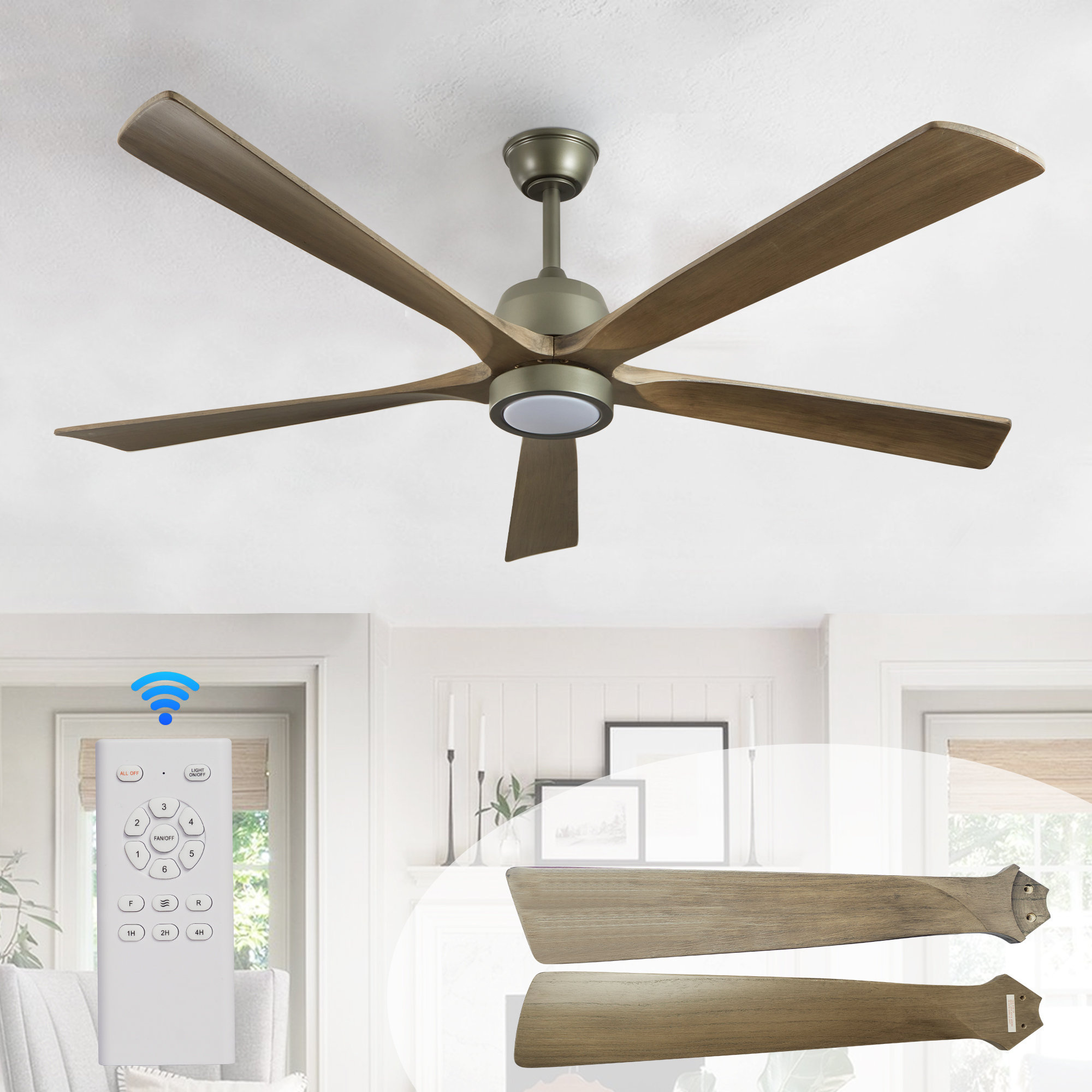 Latitude Run® Modern Wood Blade Ceiling Fan with LED Light & Remote - 6 ...