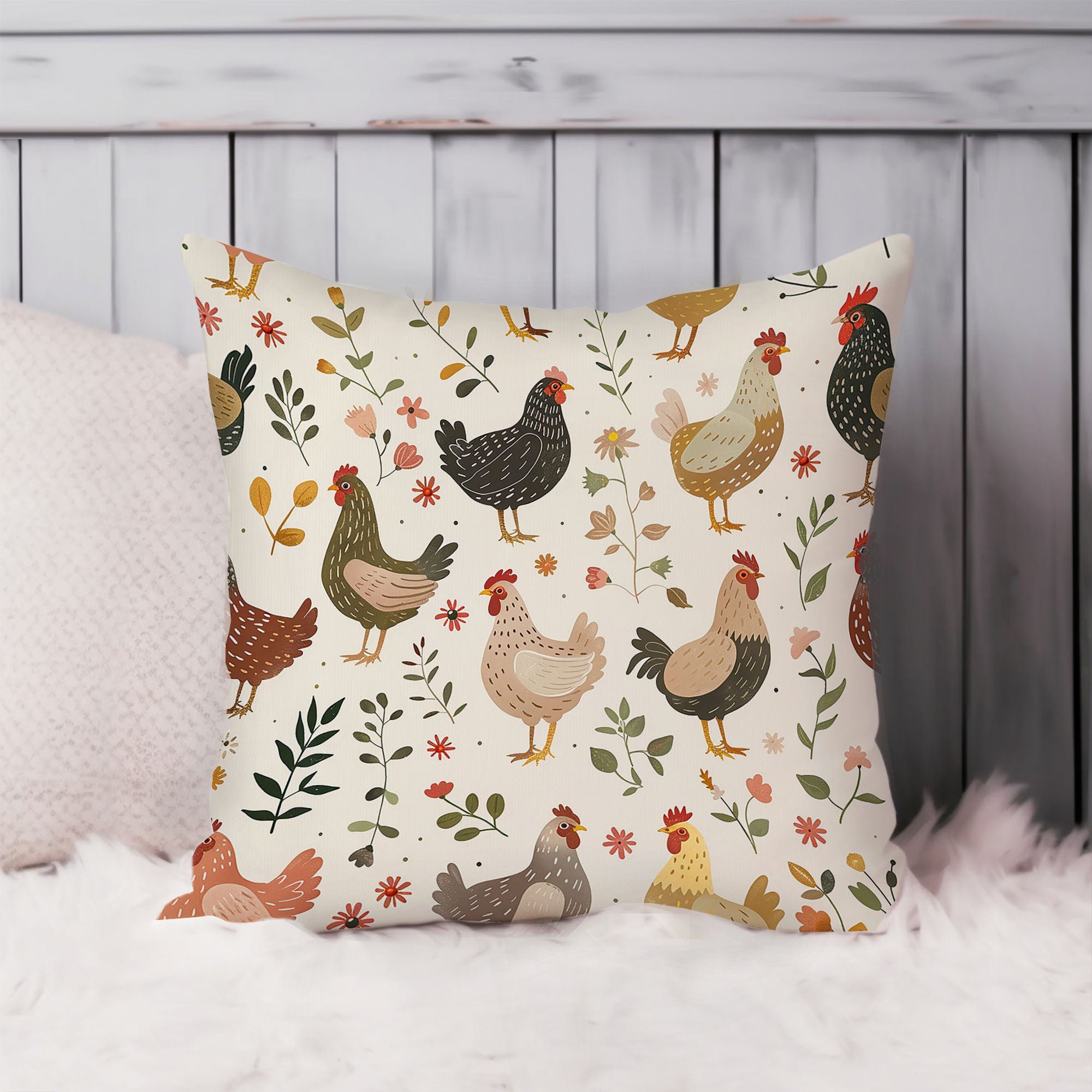 Ethan Taylor Animals Farmhouse Chickens IV Farm Animals Chicken Pillow Cover | Wayfair