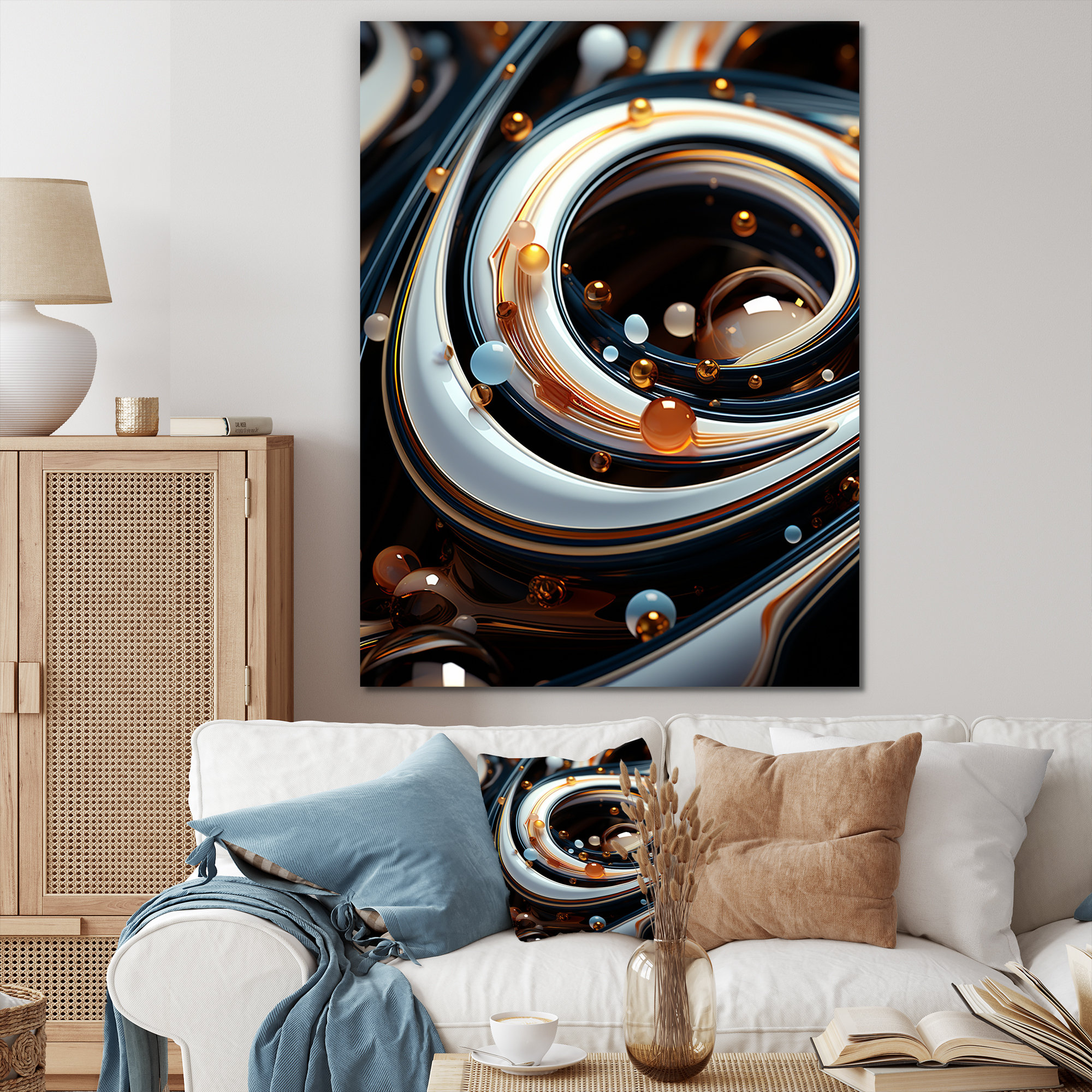 Wrought Studio Fluidity Bliss Liquid Art Gold White Swirl - Abstract ...