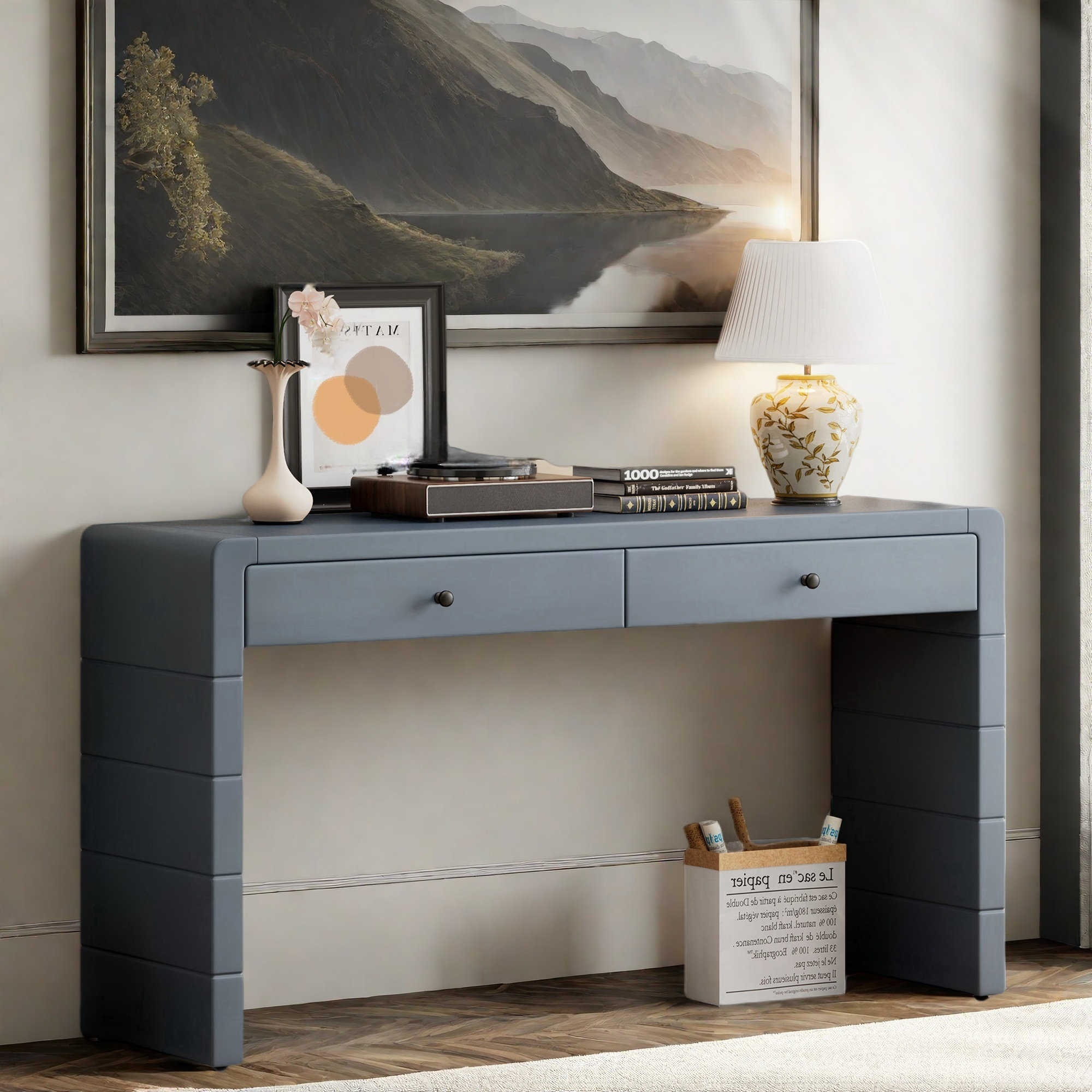 Latitude Run® Curved Console Table With 2 Drawers, Metal Handles And ...