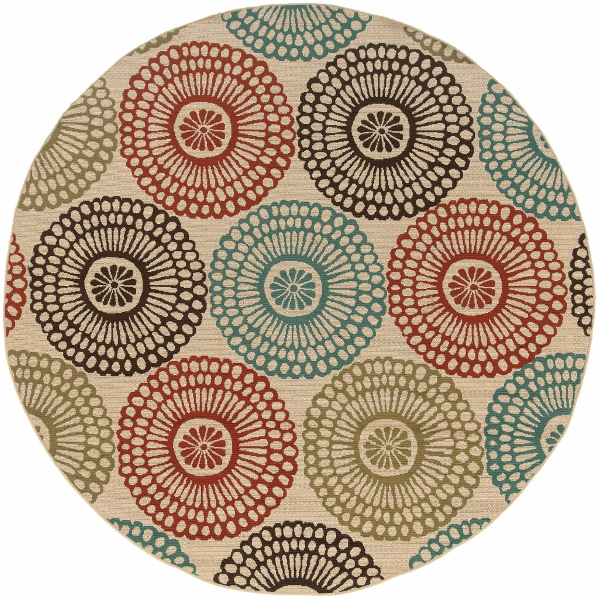 Bungalow Rose Round Beige And Blue Medallion Indoor Outdoor Area Rug ...