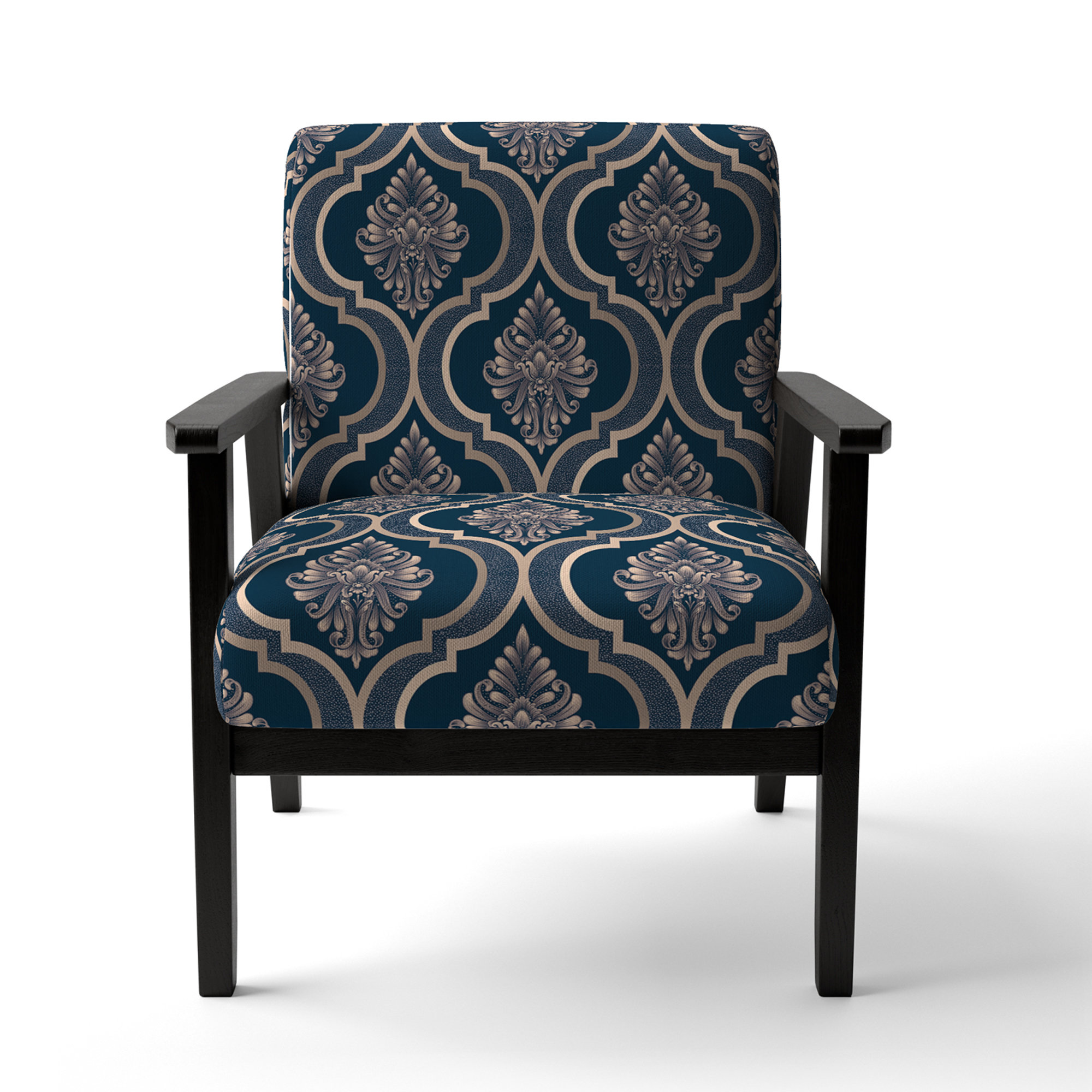 Canora Grey Blue Damask - Upholstered Patterned Accent Arm Chair | Wayfair