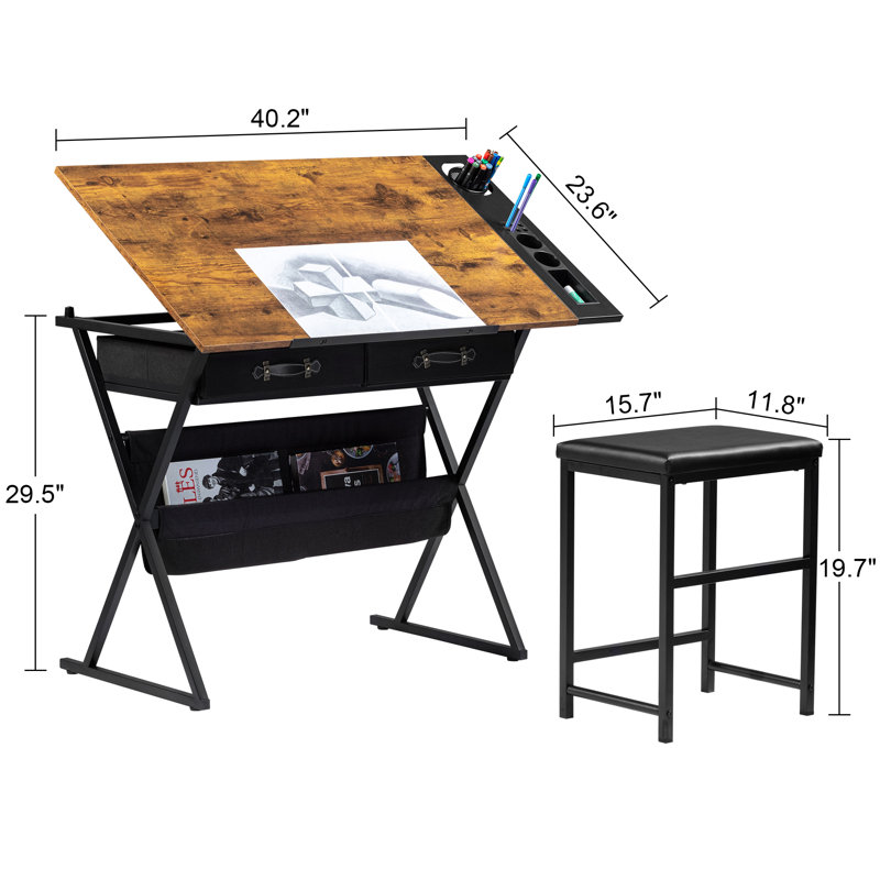 17 Stories Yumisani Drawing Desk with Stool & Reviews | Wayfair