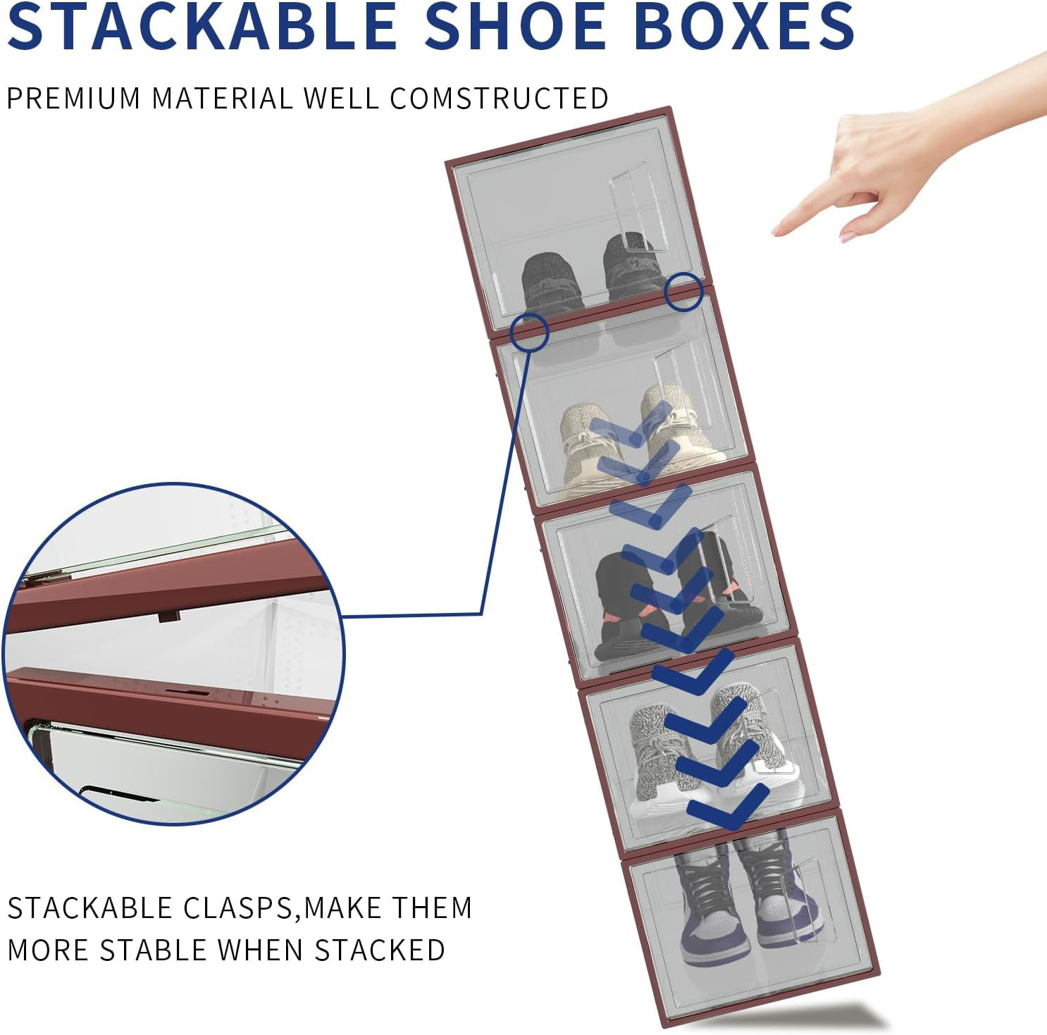 Rebrilliant X-Large Shoe Storage Boxes 12 Pack Stackable, Brown ...