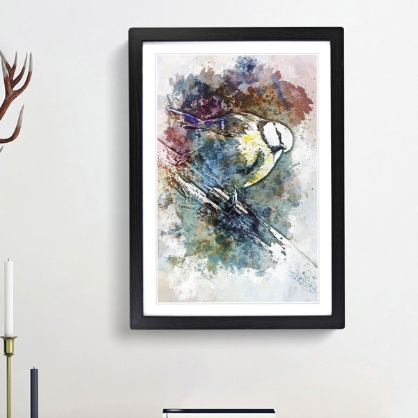 East Urban Home Blue Tit Bird in Abstract - Picture Frame Graphic Art ...
