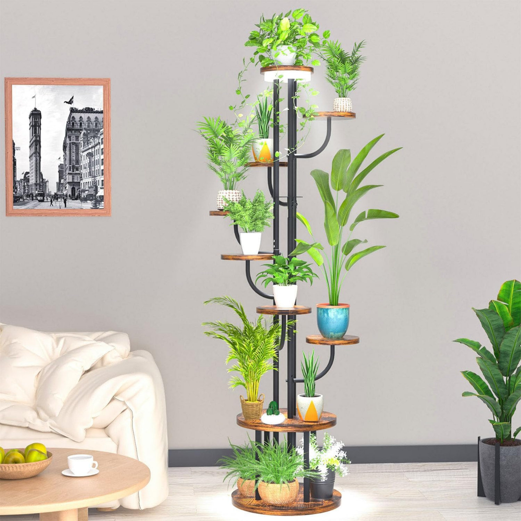 Arlmont & Co. 64" Tall Indoor Plant Stand With Grow Light, 9 Tier Metal ...