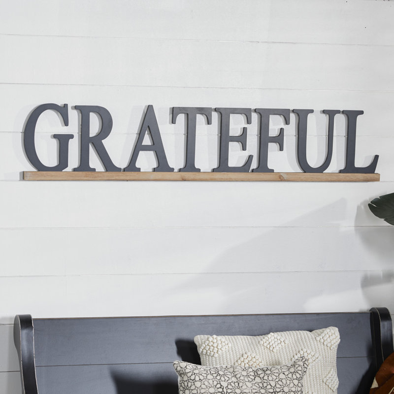 Gracie Oaks Wood Grateful Sign Black Wall Decor | Wayfair