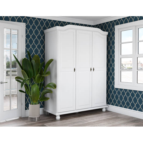 Charlton Home® Anass Kyle 100% Solid Wood 3-door Wardrobe Armoire with ...