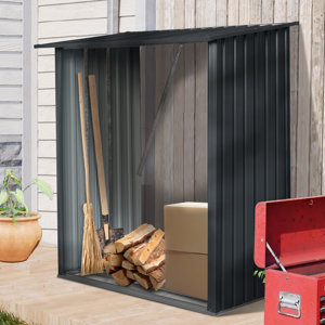 iYofe Outdoor Black Steel Firewood Rack - Open Wood Shed With Sloped ...