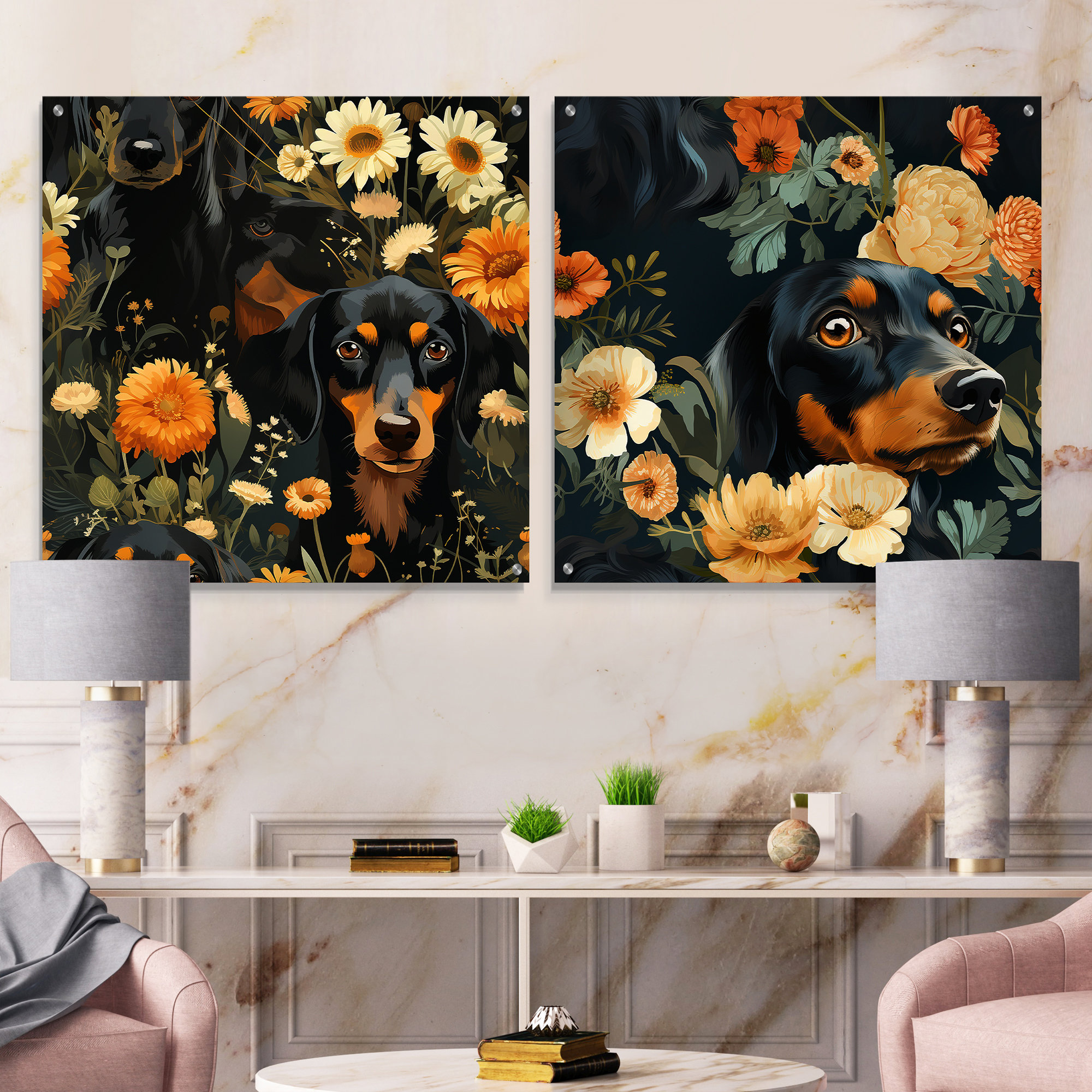 Lark Manor™ Daschund Dog - Animals Acrylic Wall Art Glass Set Of 2 ...