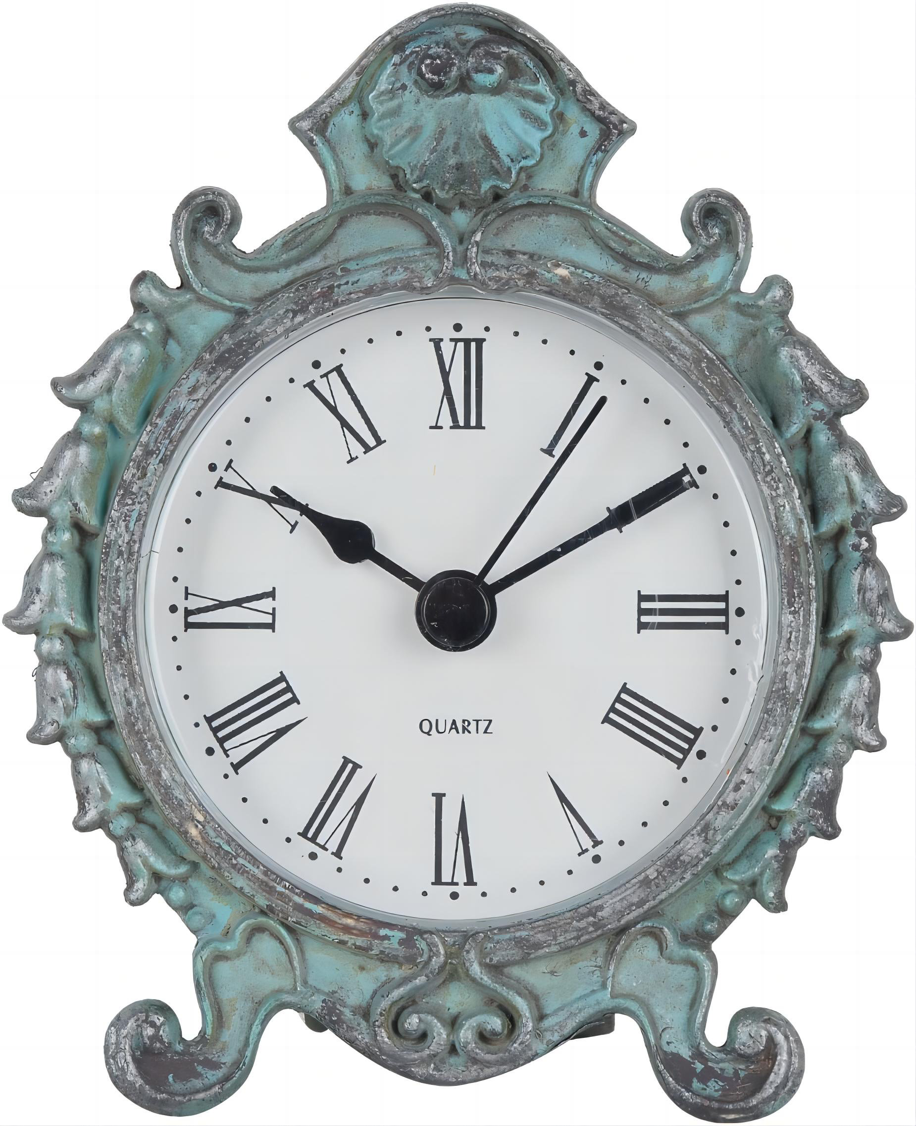 Ophelia & Co. Baroque Style Pewter Quartz Small Round Table Clock With ...