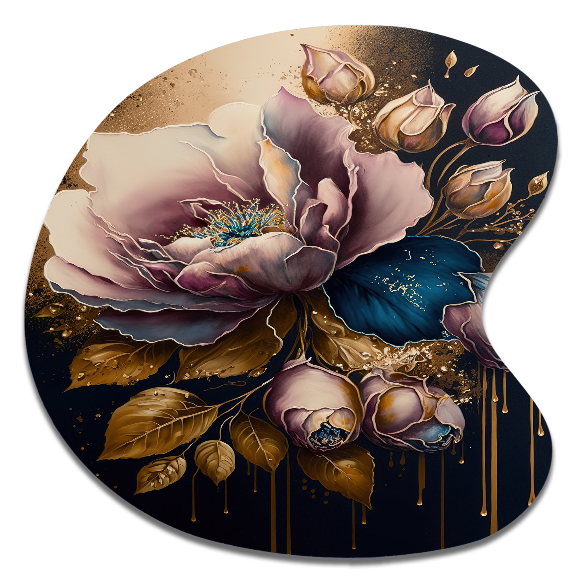 Design Art Decadent Pink And Blue Roses II - Rose Drop Shape Metal Wall ...