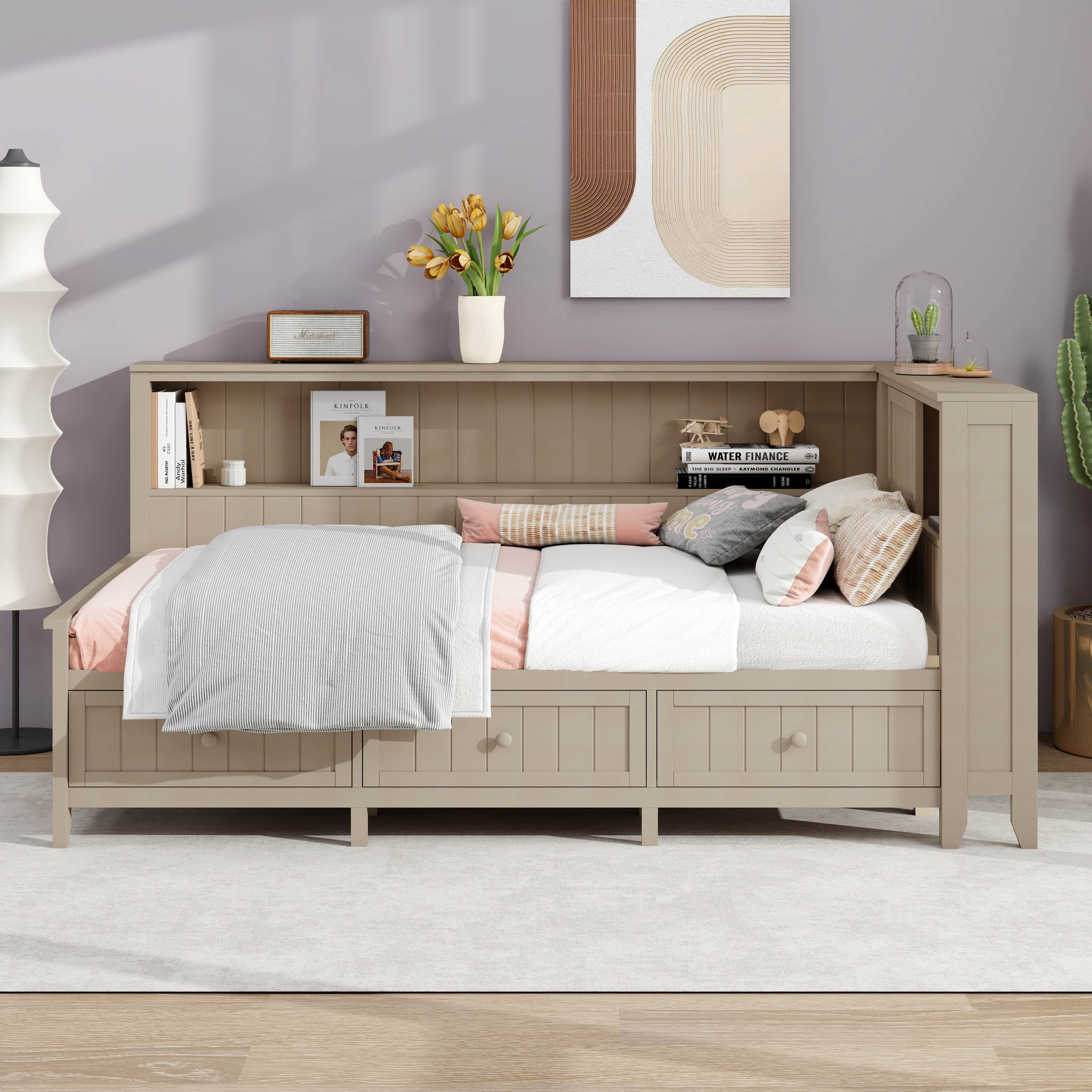 Lark Manor Solid Wood Daybed With 3 Storage Drawers And Shelves, Daybed ...