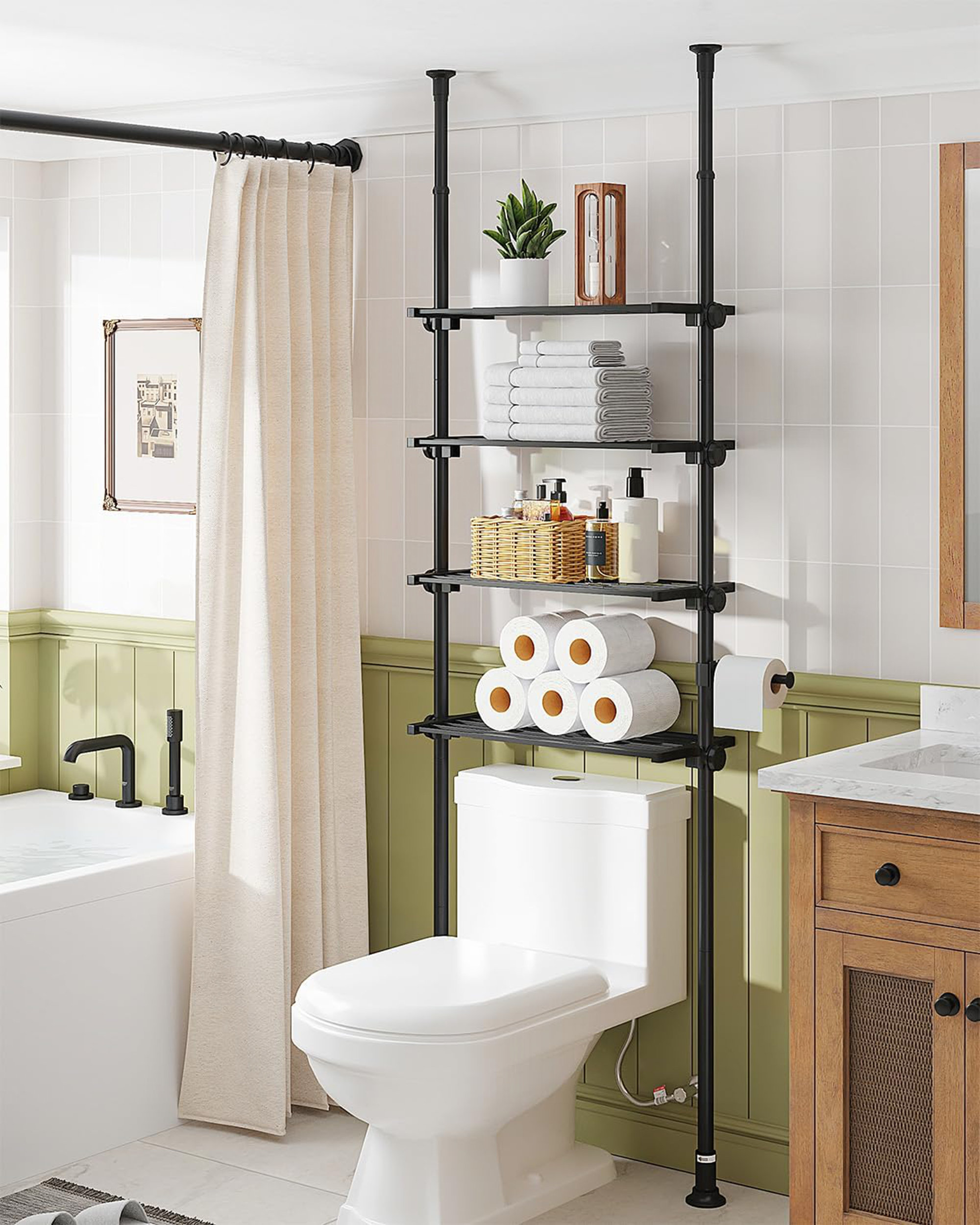 Rebrilliant 4-Tier Adjustable Over-The-Toilet Storage Shelf - Tension ...
