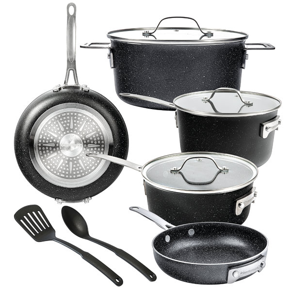Granitestone Stackable 10 Piece Space Saving Nonstick Cookware Set with ...