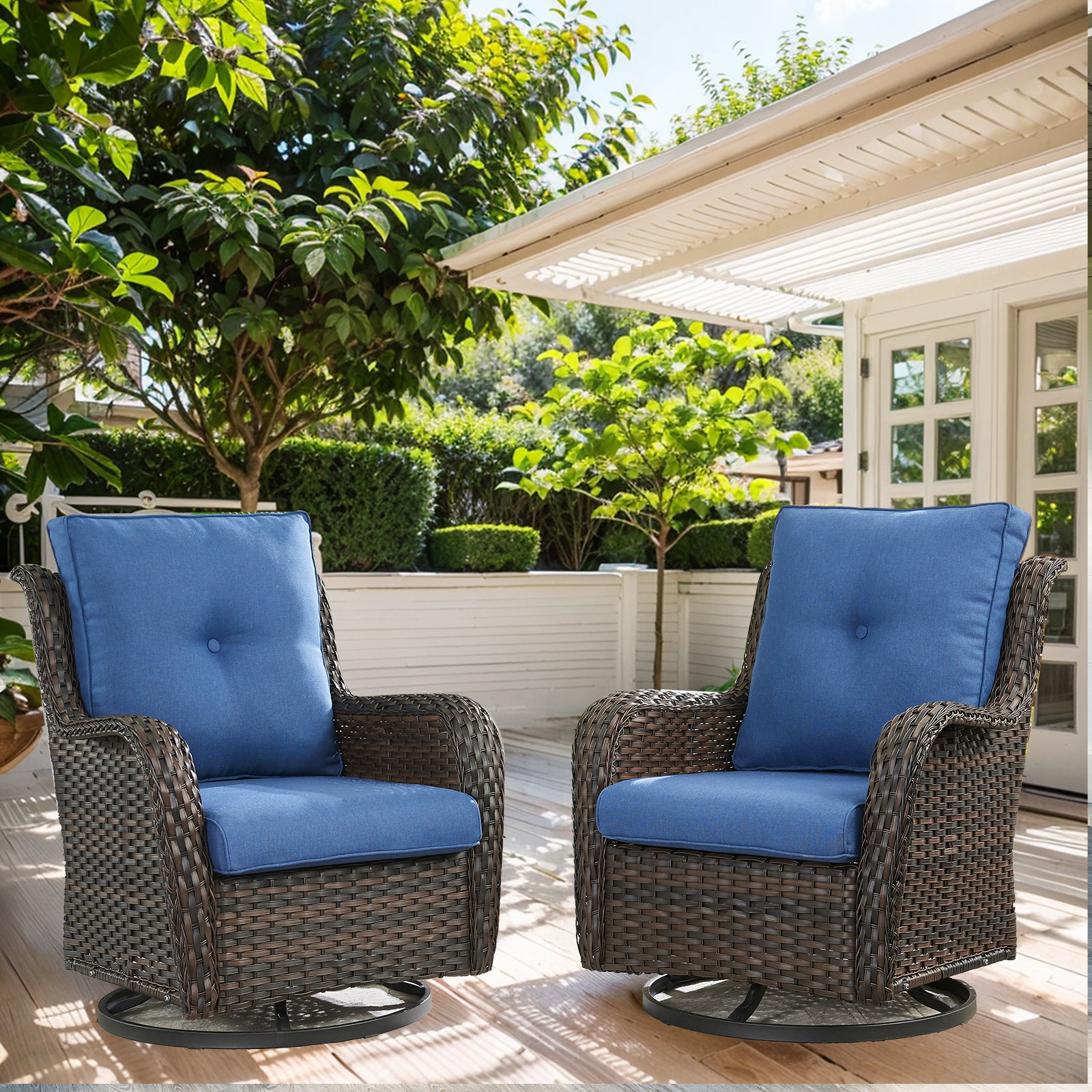 Hummuh Carolina Outdoor Wicker Swivel Glide Chair with Cushions ...