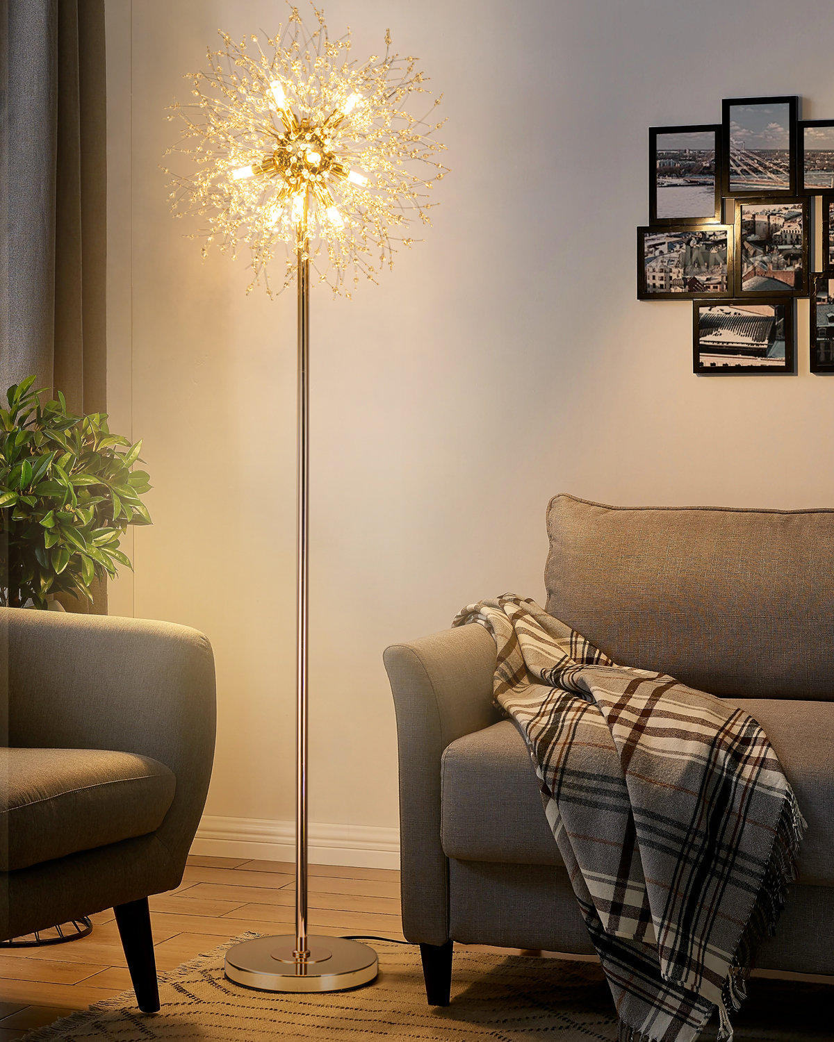 Mercer41 Modern Crystal Floor Lamp (9-Light, 70-Inch), Standing Lamp ...