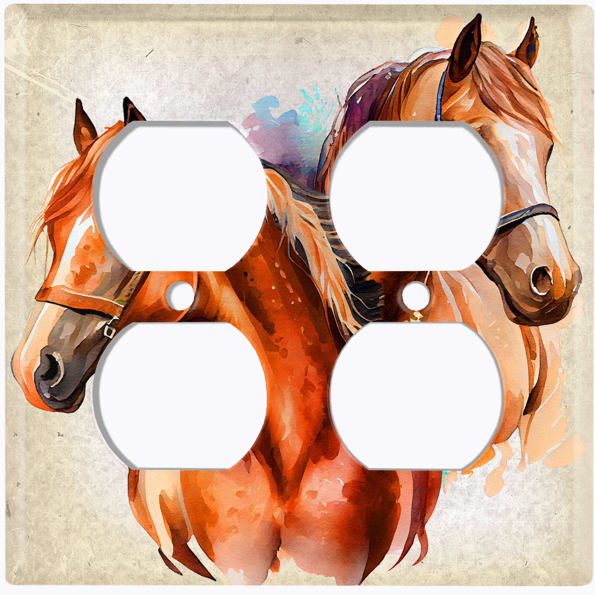 WorldAcc Cute Horse Family Animal 2-Gang Duplex Outlet Wall Plate | Wayfair