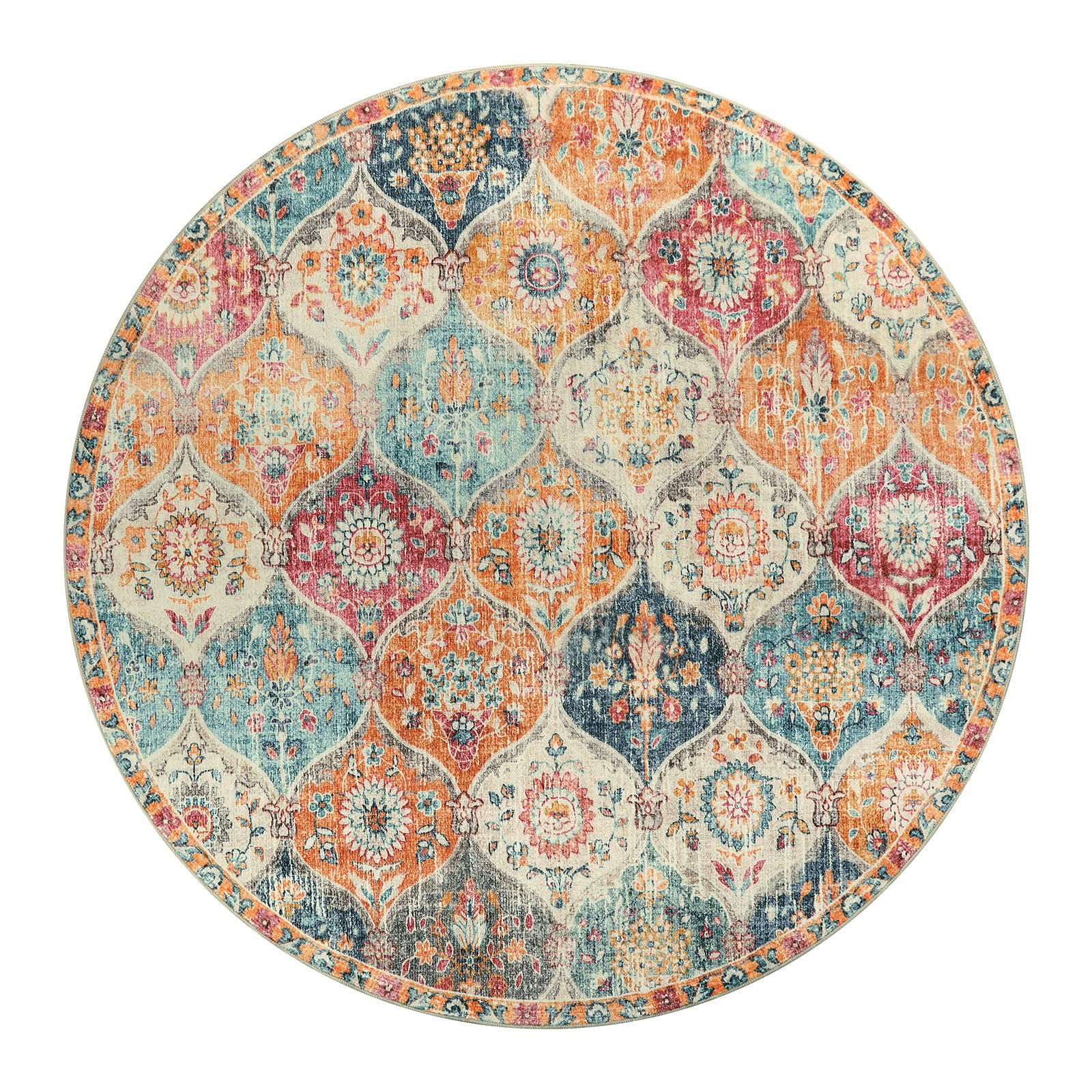 Bungalow Rose Washable Round Area Rug, Round Rug 5Ft Soft Non-Slip, Non ...