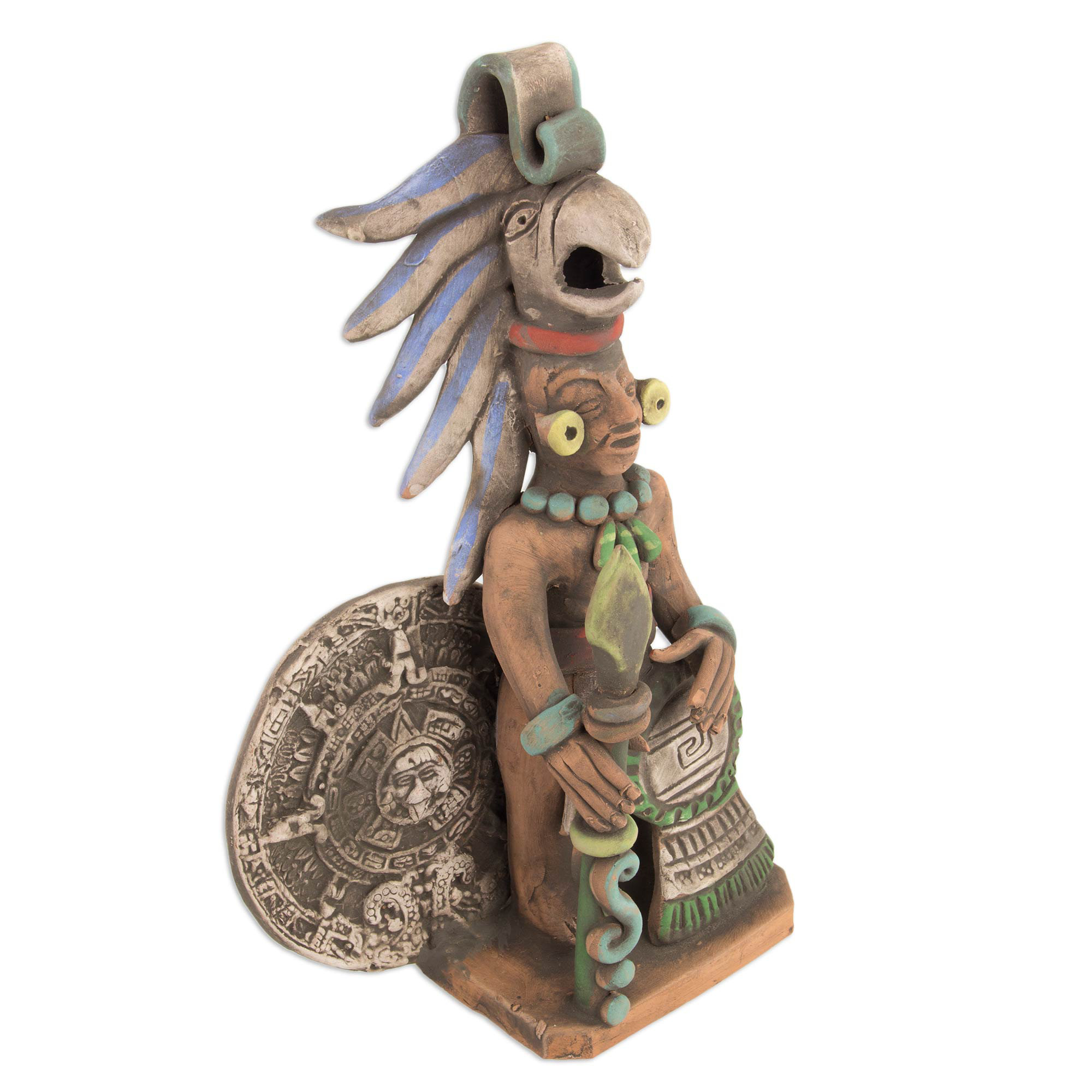 Millwood Pines Khat Ceramic Eagle Warrior with Aztec Calendar Sculpture ...