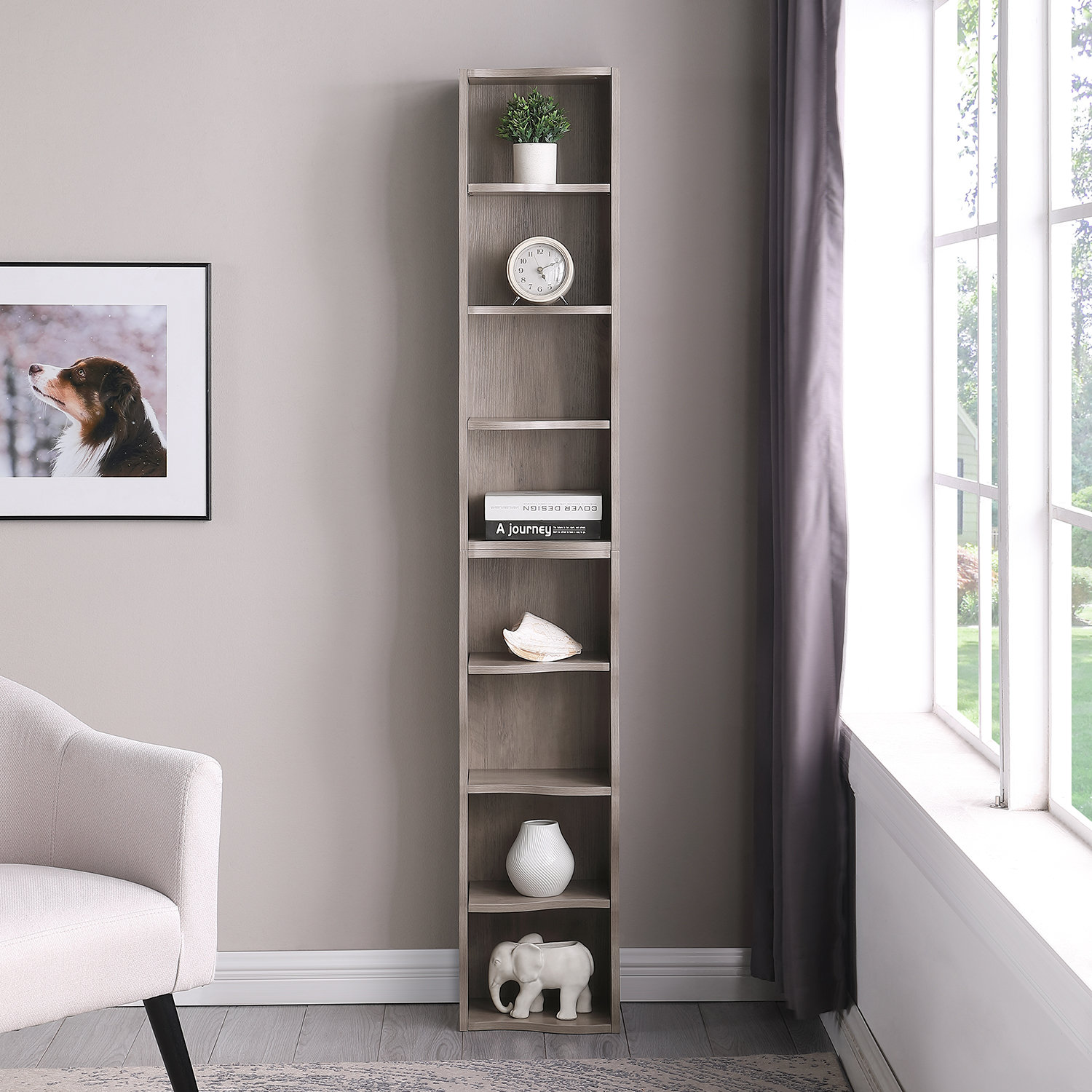 Winston Porter 8-Tier Adjustable Bookshelf, Ultra-Thin Storage Cabinet ...
