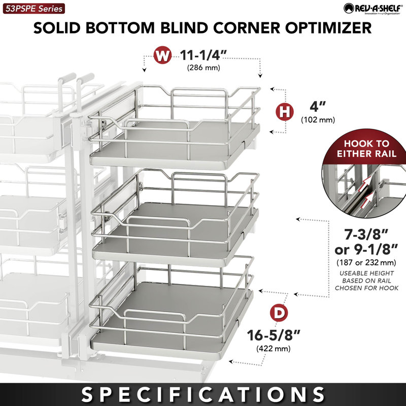 Rev-A-Shelf Steel 3-Tier Pullout Solid Bottom Organizer For Blind ...