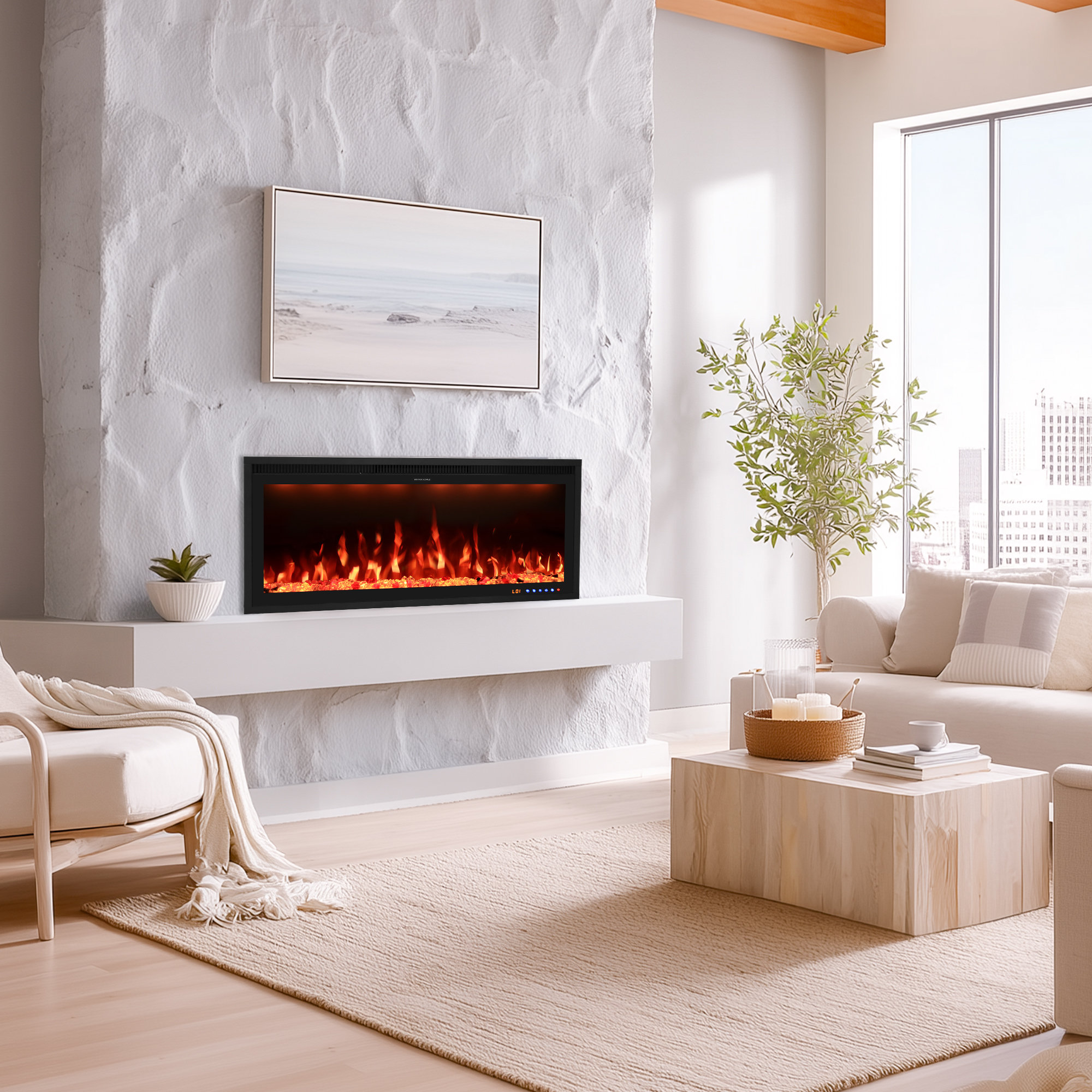 Metro Lane Electric Fireplace with App Control and 13 Flame&Fuel bed ...