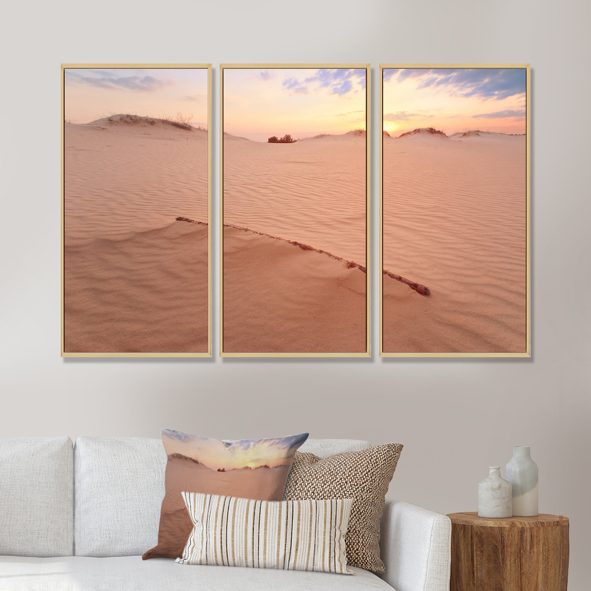 Union Rustic Sunset On Sand Dunes - Traditional Framed Canvas Wall Art ...