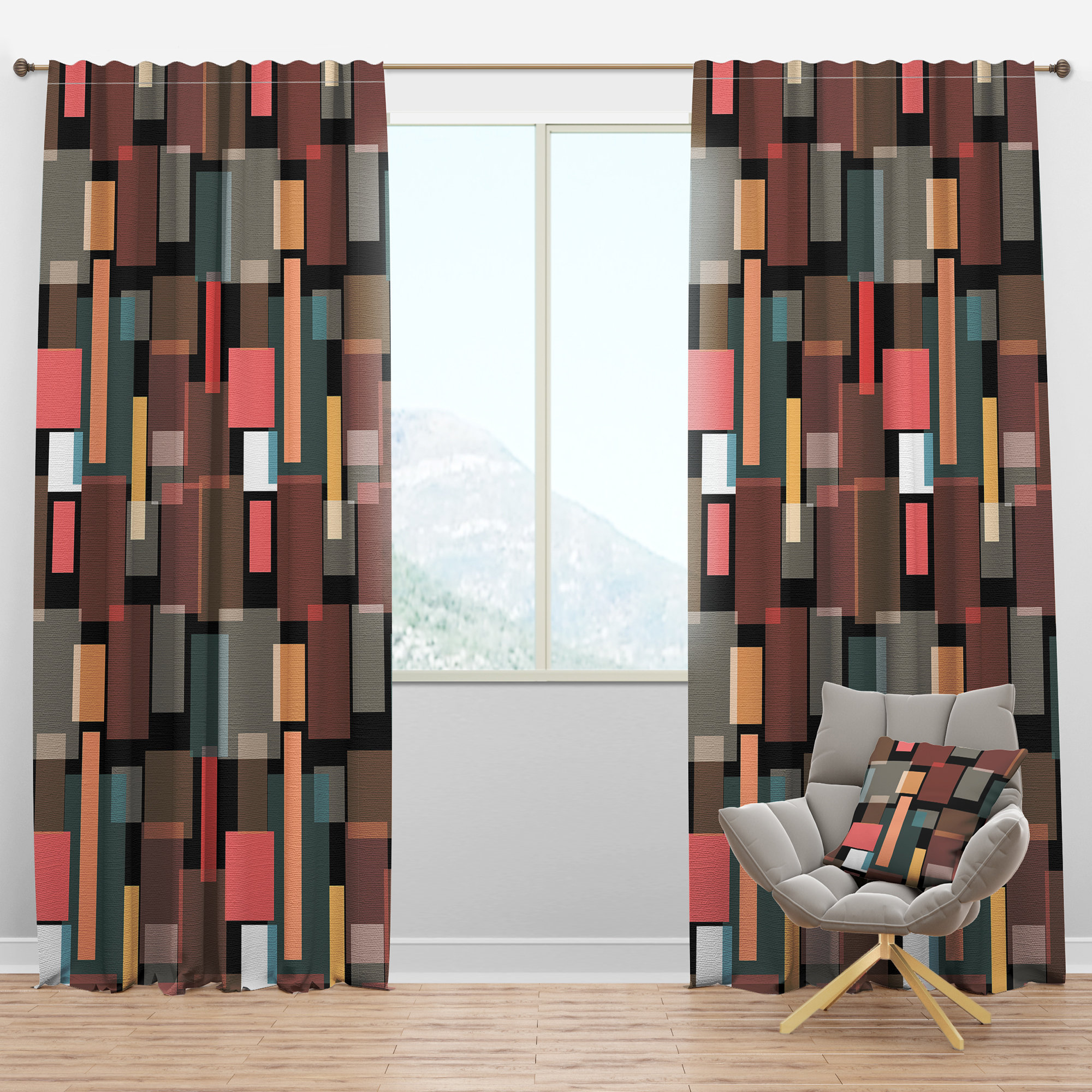 Design Art Retro Square Design II - Mid-Century Curtain - Velvet Room ...