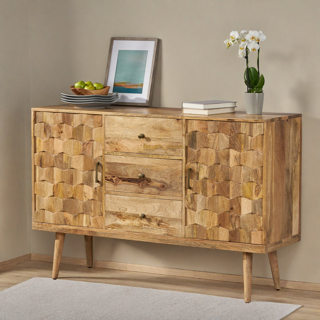 Loon Peak® 56" Mid-Century Sideboard – Mango Wood Storage with 3D Weave ...