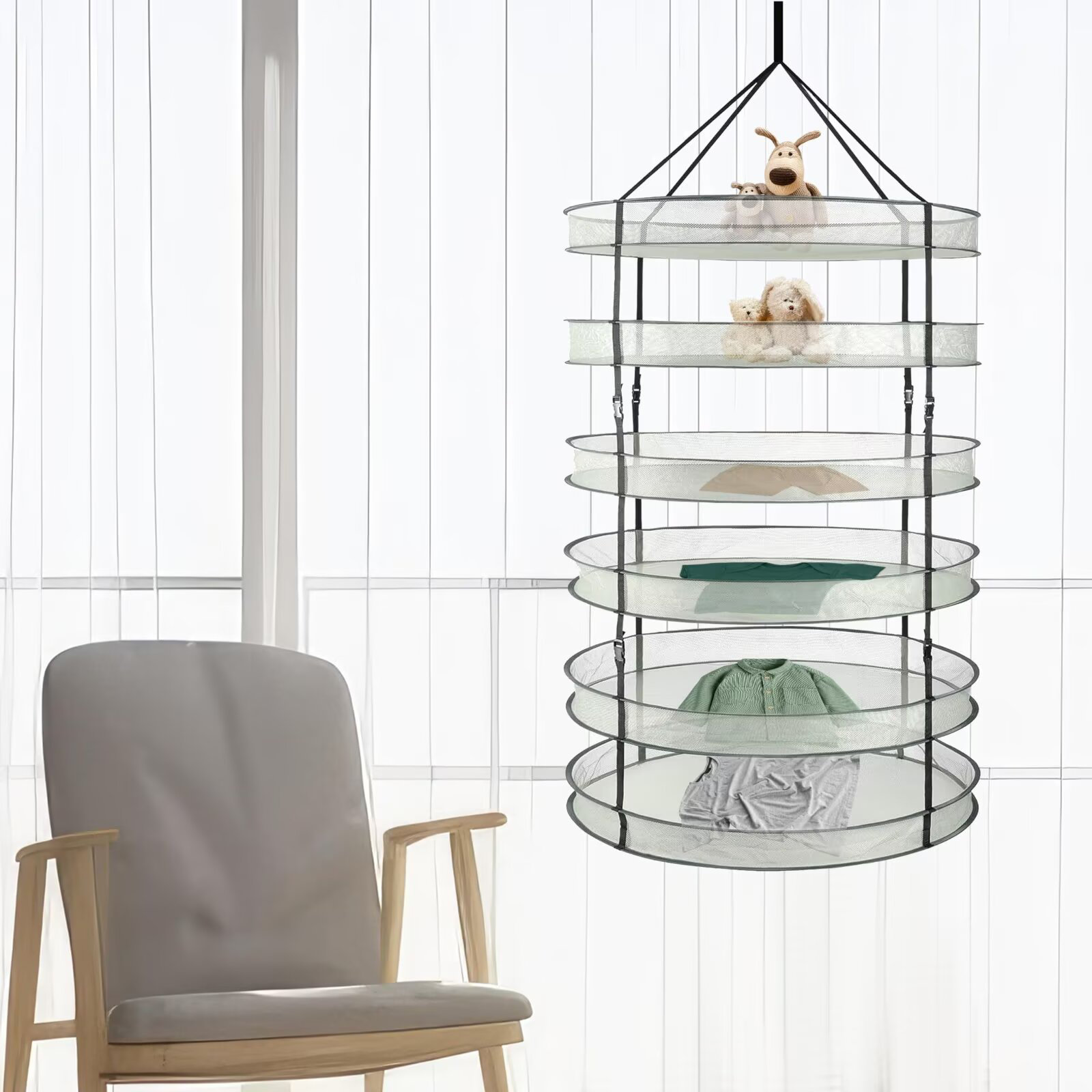 iPower 3 Feet 6 Layer Herb Drying Rack Hanging Foldable Dry Net with Heavy Duty Rings and ...