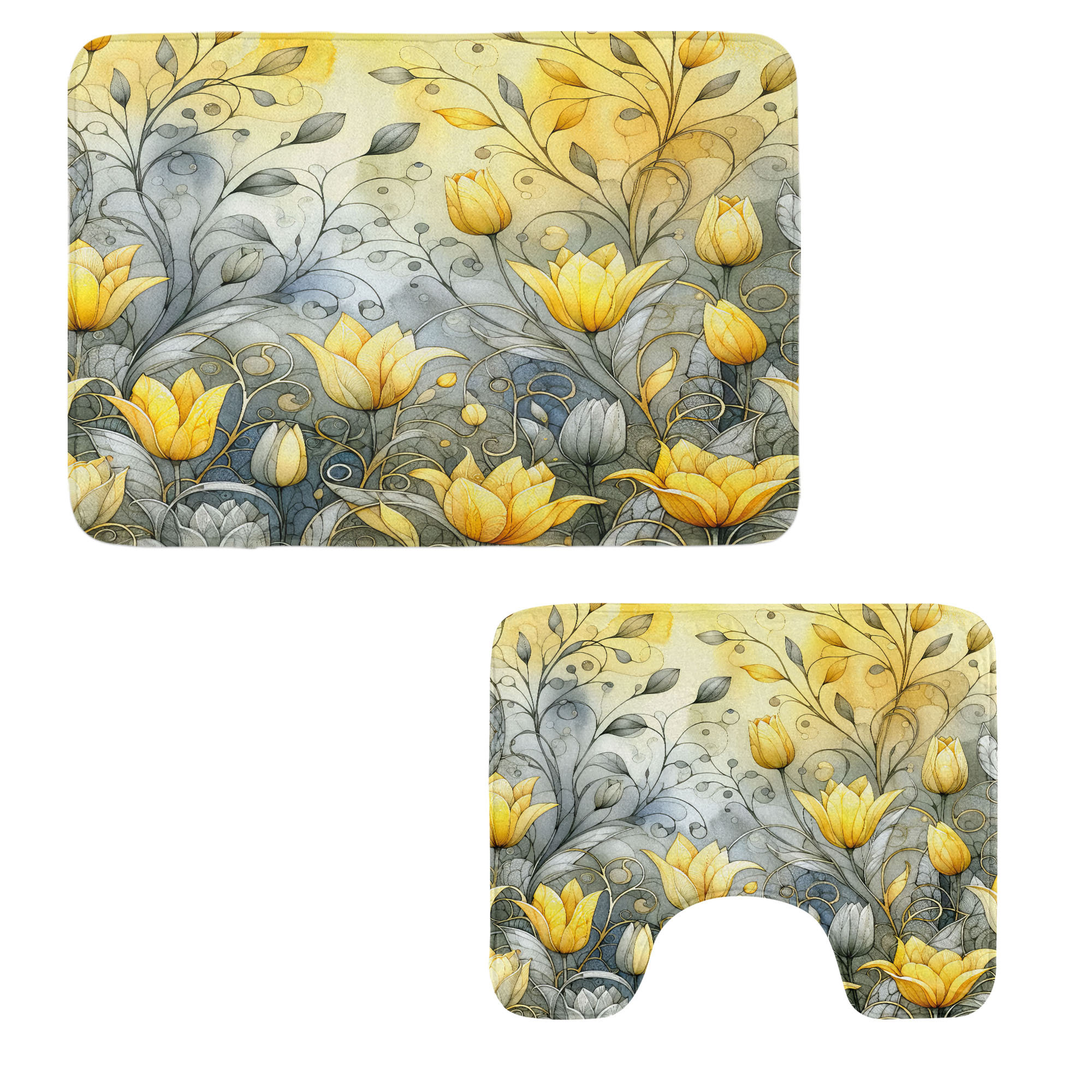 East Urban Home Yellow Bathroom Rug Set 2 Pieces Rectangle & Contour ...