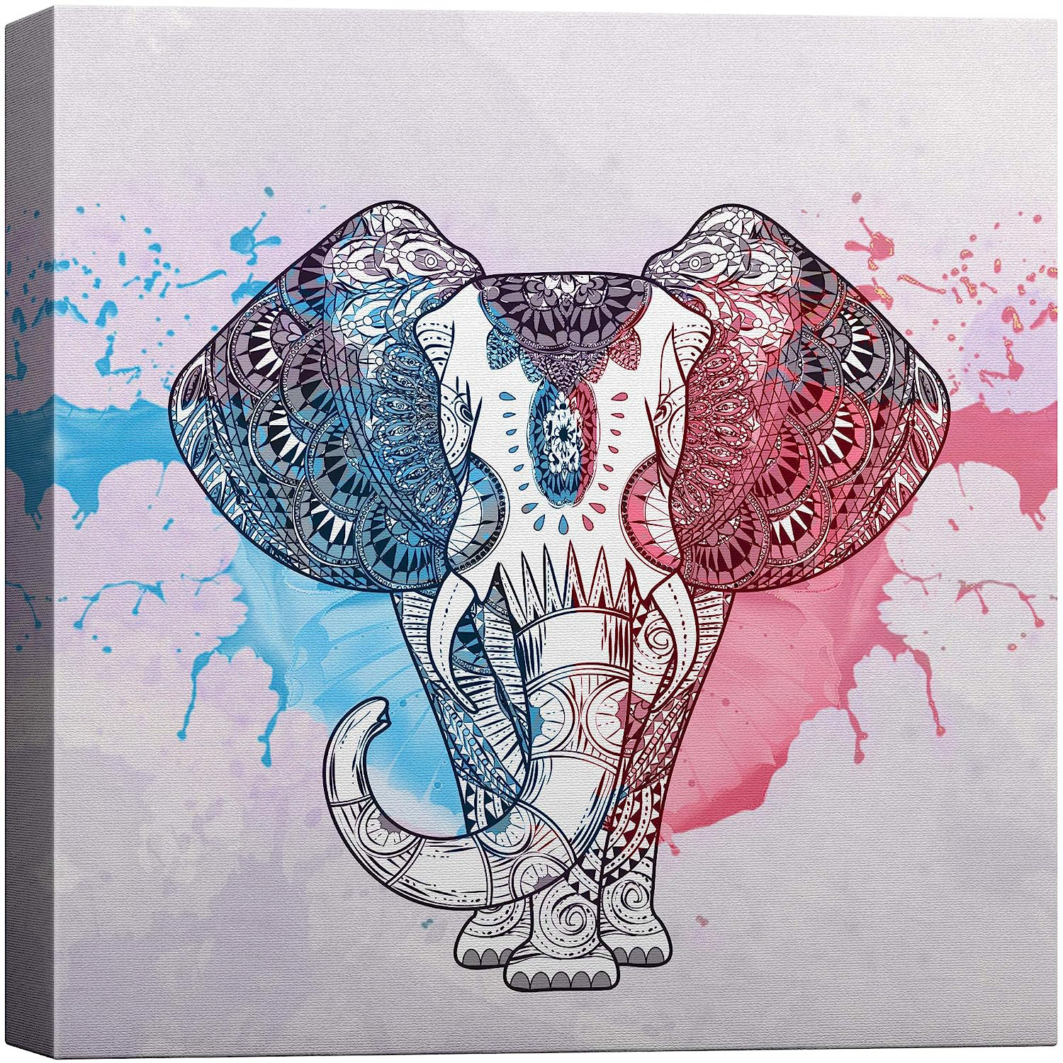 IDEA4WALL Animals Tribal Elephant Splash-Ink Effect H01 On Canvas Print ...
