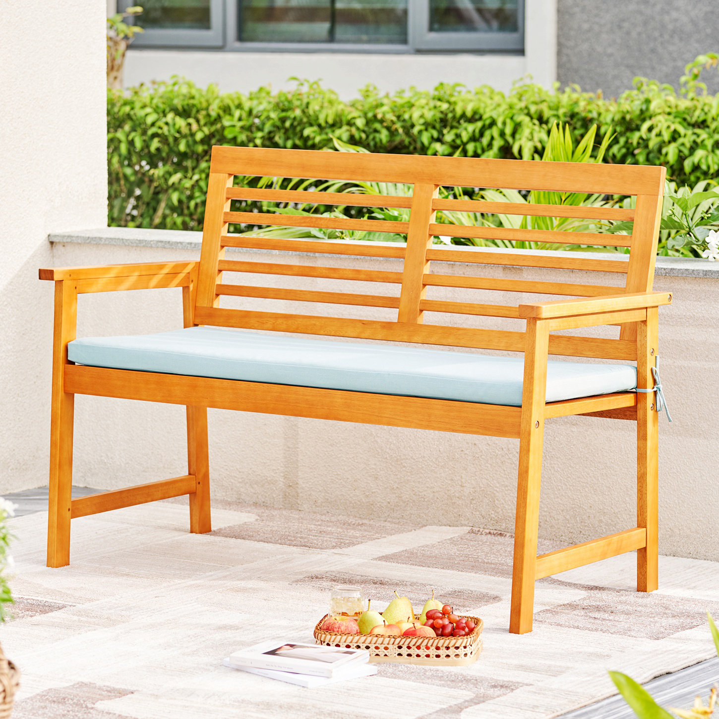 Lark Manor Slatted Garden Bench With Cushion | Wayfair