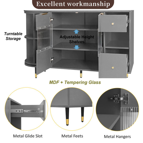 Mercer41 Nazayah 51.1'' Rotating Sideboard with 2 Glass Doors and 2 ...