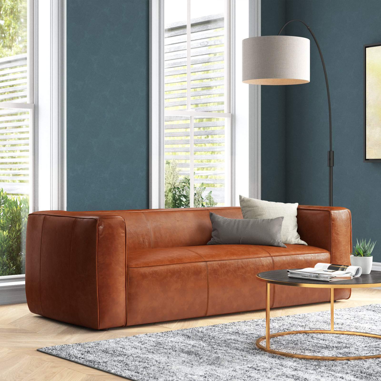 Zipcode Design™ 88" Genuine Leather Tuxedo Arm Sofa & Reviews | Wayfair