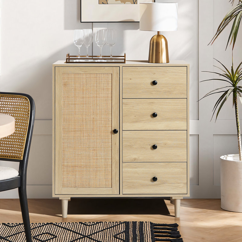 Beachcrest Home™ Zahra 1-Door 4-Drawer Rattan Accent Cabinet & Reviews ...