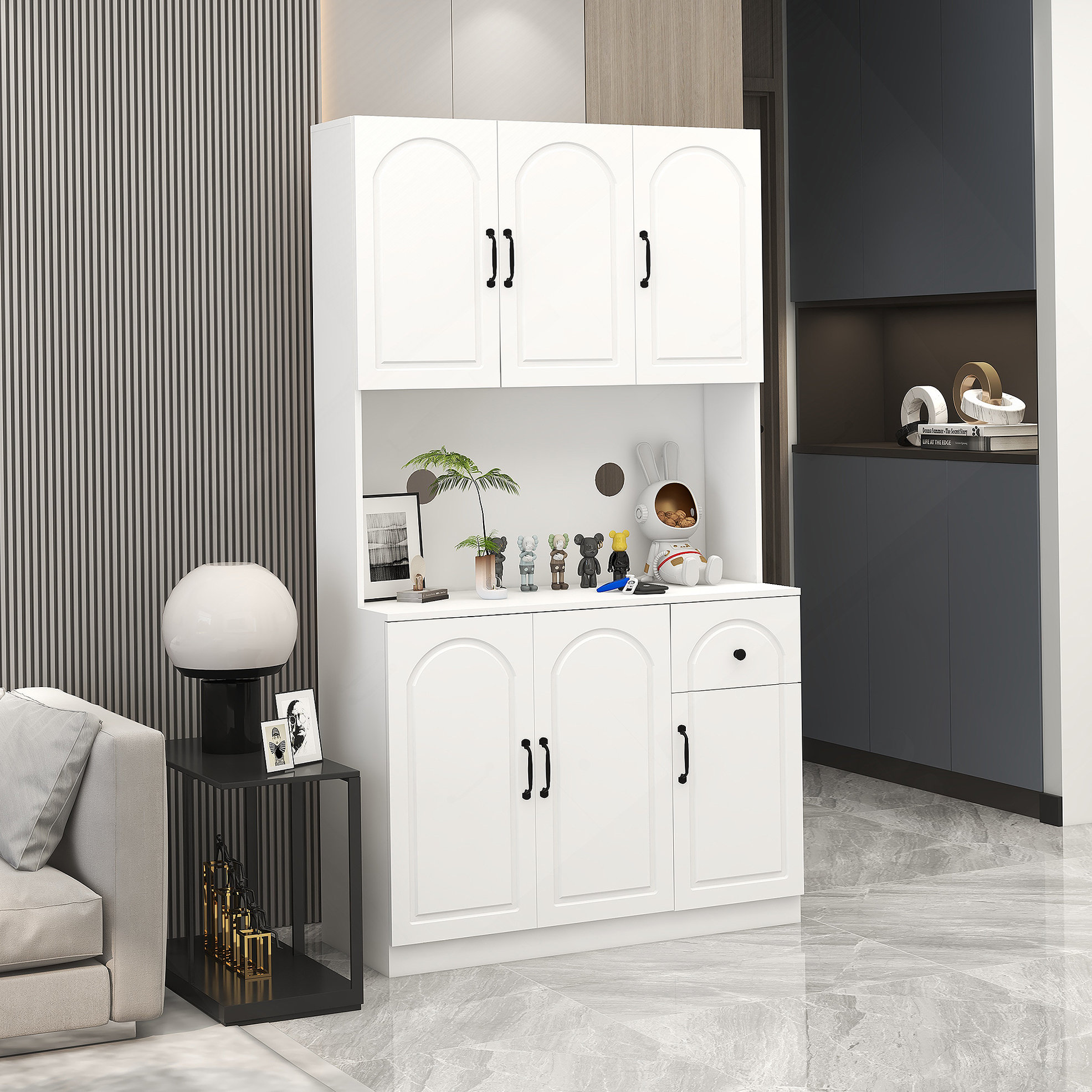 Latitude Run® 71" Kitchen Pantry Storage Cabinet with Microwave Oven ...