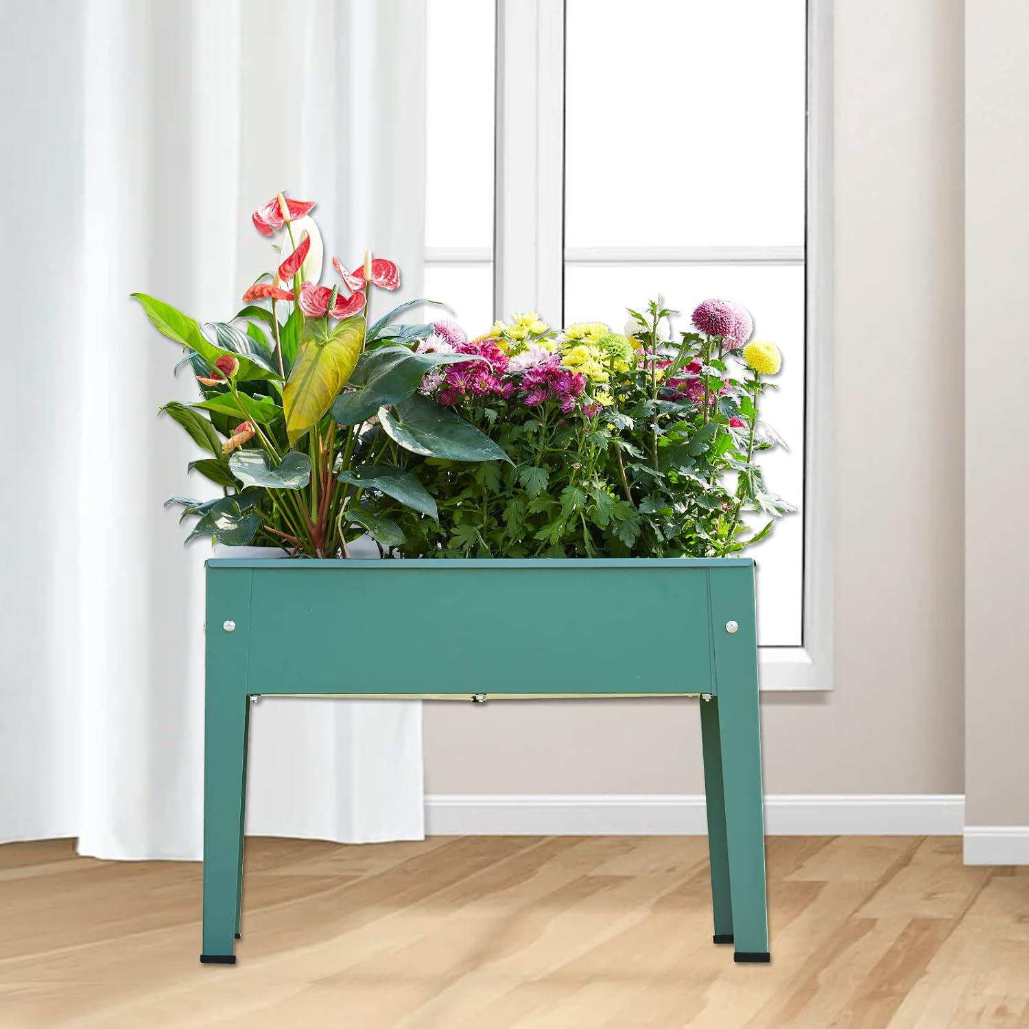 Arlmont & Co. Raised Garden Bed, Green Metal Plant Box With Legs ...