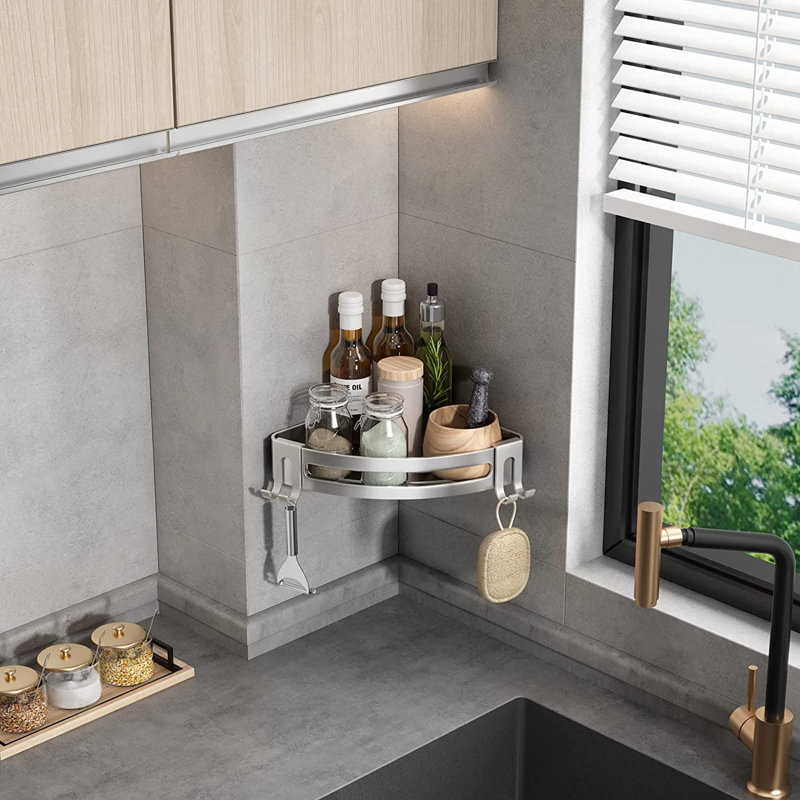 Rebrilliant Ljudmila Corner Shower Caddy with Razor Holder Adhesive ...