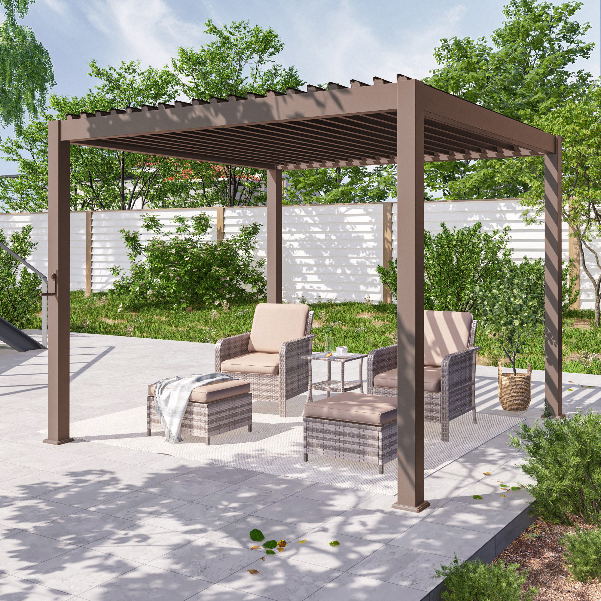 Aok Garden Outdoor Louvered Pergola, Full Aluminum Frame with Rainproof ...